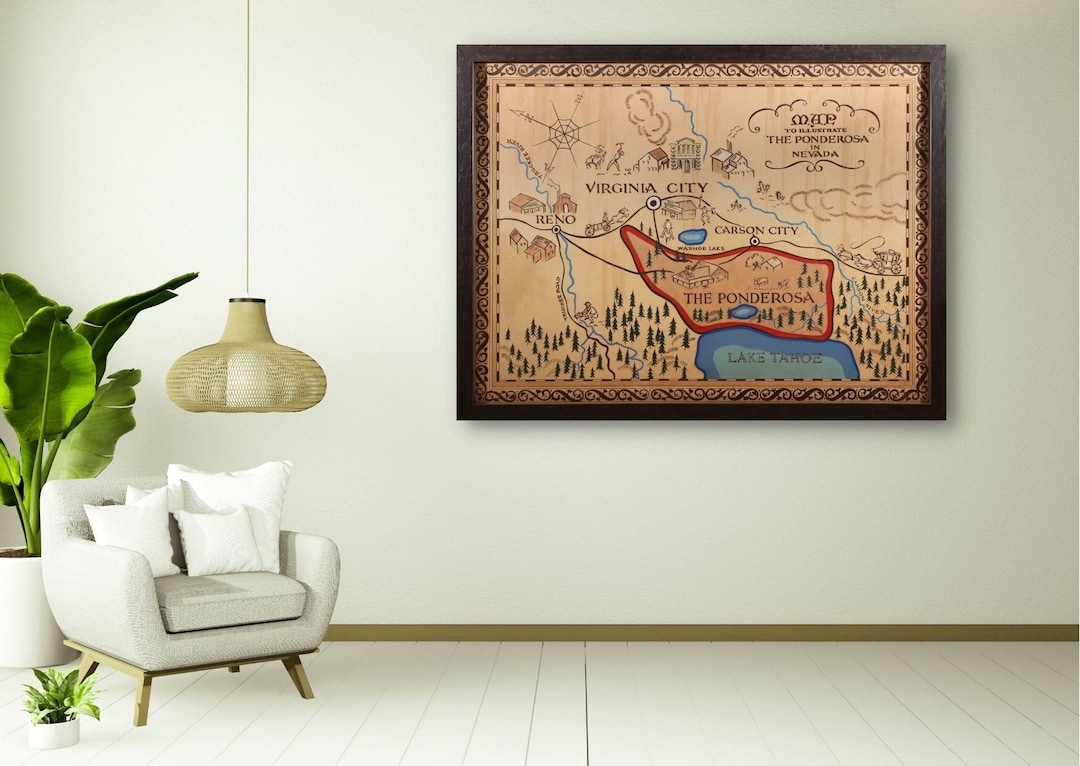 Ponderosa Map Poster, Map of the Ponderosa, Bonanza Map Canvas Art ...