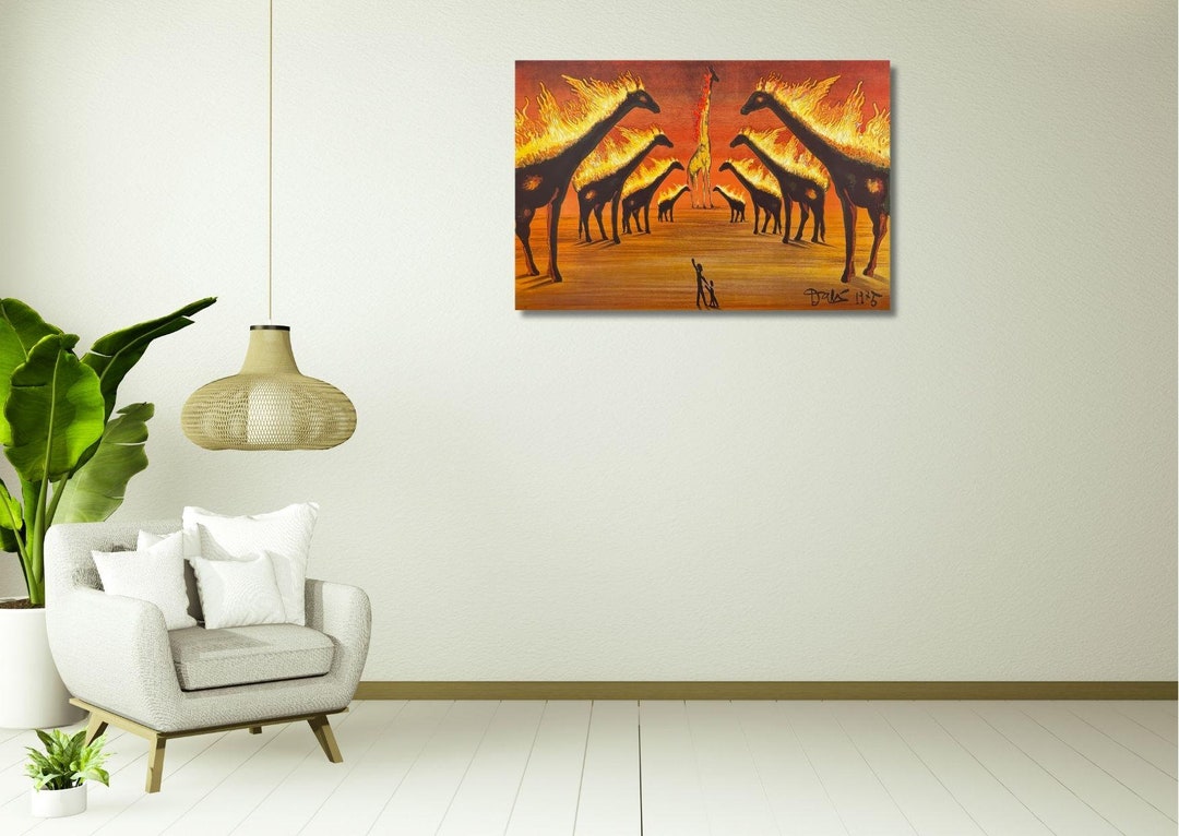Salvador Dali Giraffes on Fire Lithograph Canvas, Dali Canvas, Salvador ...