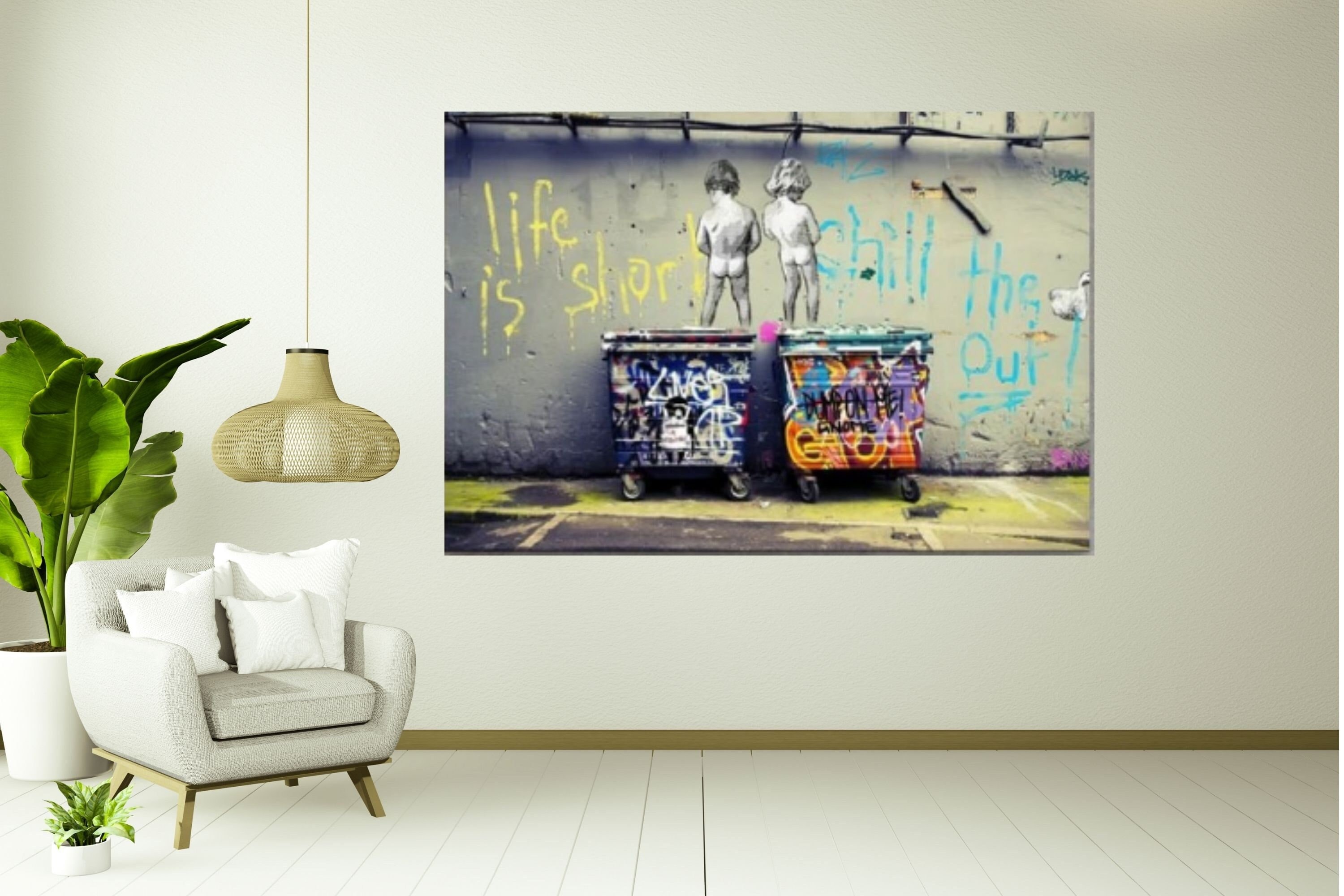 BANKSY Life is Short Chill Canvas, Children Peeing on the Wall, Modern ...