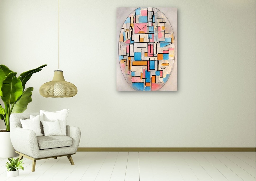 Piet Mondrian Composition Oval Wall Art Canvas Print, Piet Mondrian ...