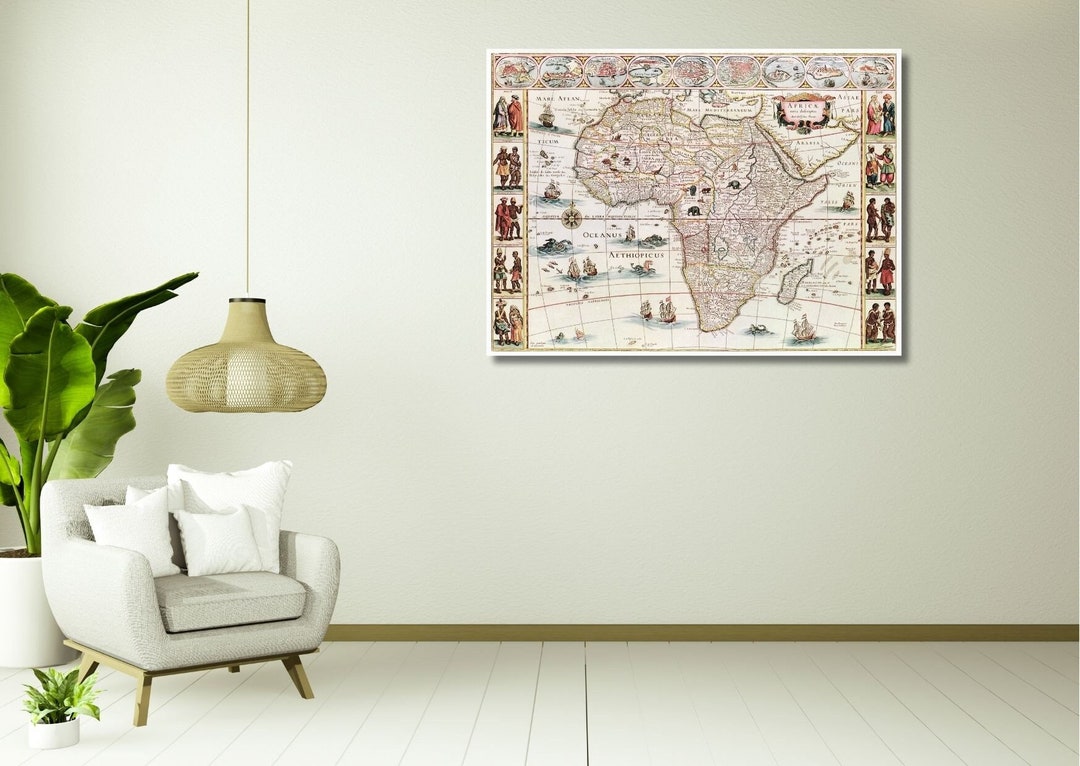 1635 Blaeu Map of Africa, African Wall Art Poster Canvas Map Print ...