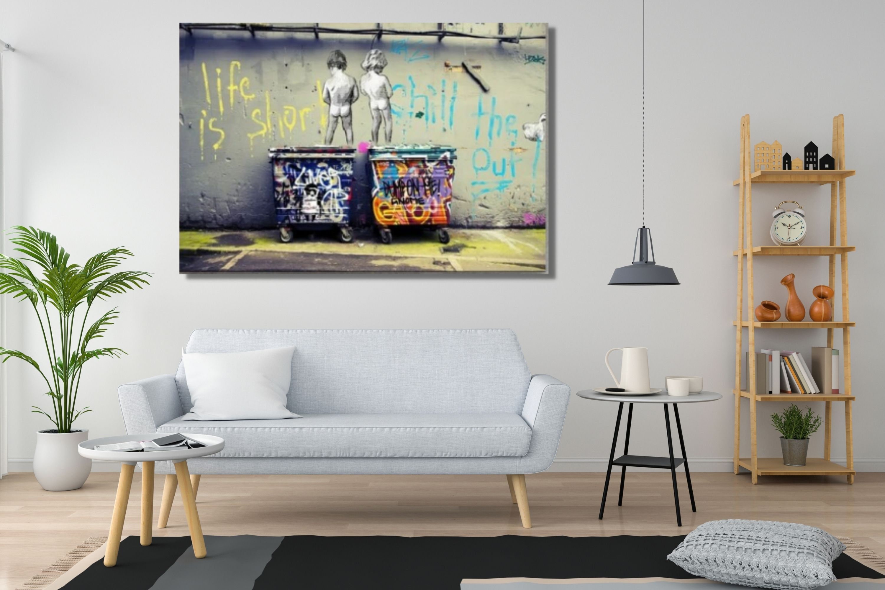 BANKSY Life is Short Chill Canvas, Children Peeing on the Wall, Modern ...