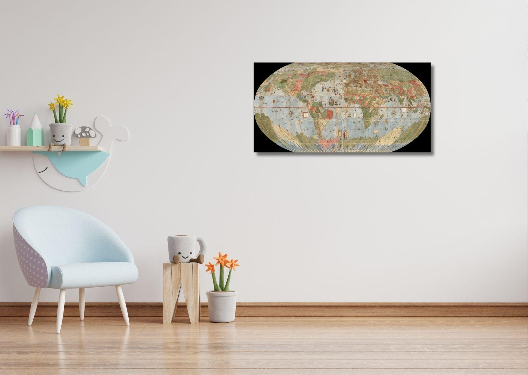 World Map Wall Art Print, World Map Canvas Wall Art, Vintage World Map ...