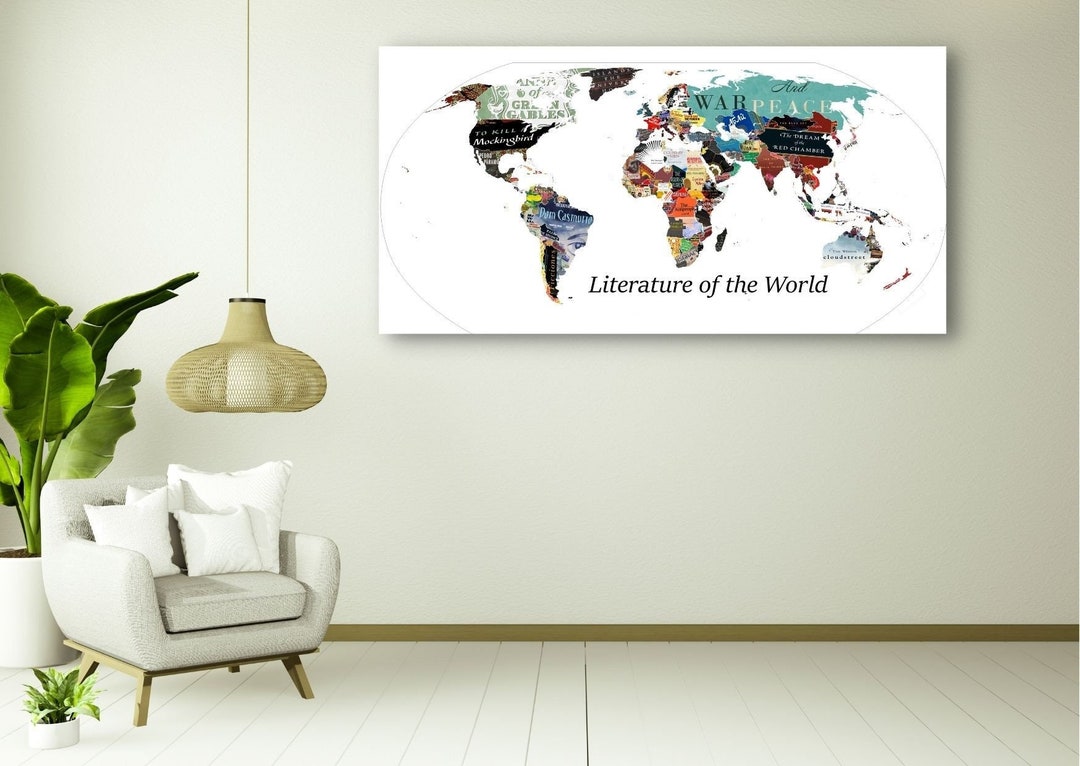 Literature Map Canvas Wall Art,literature of the World Map Poster ...