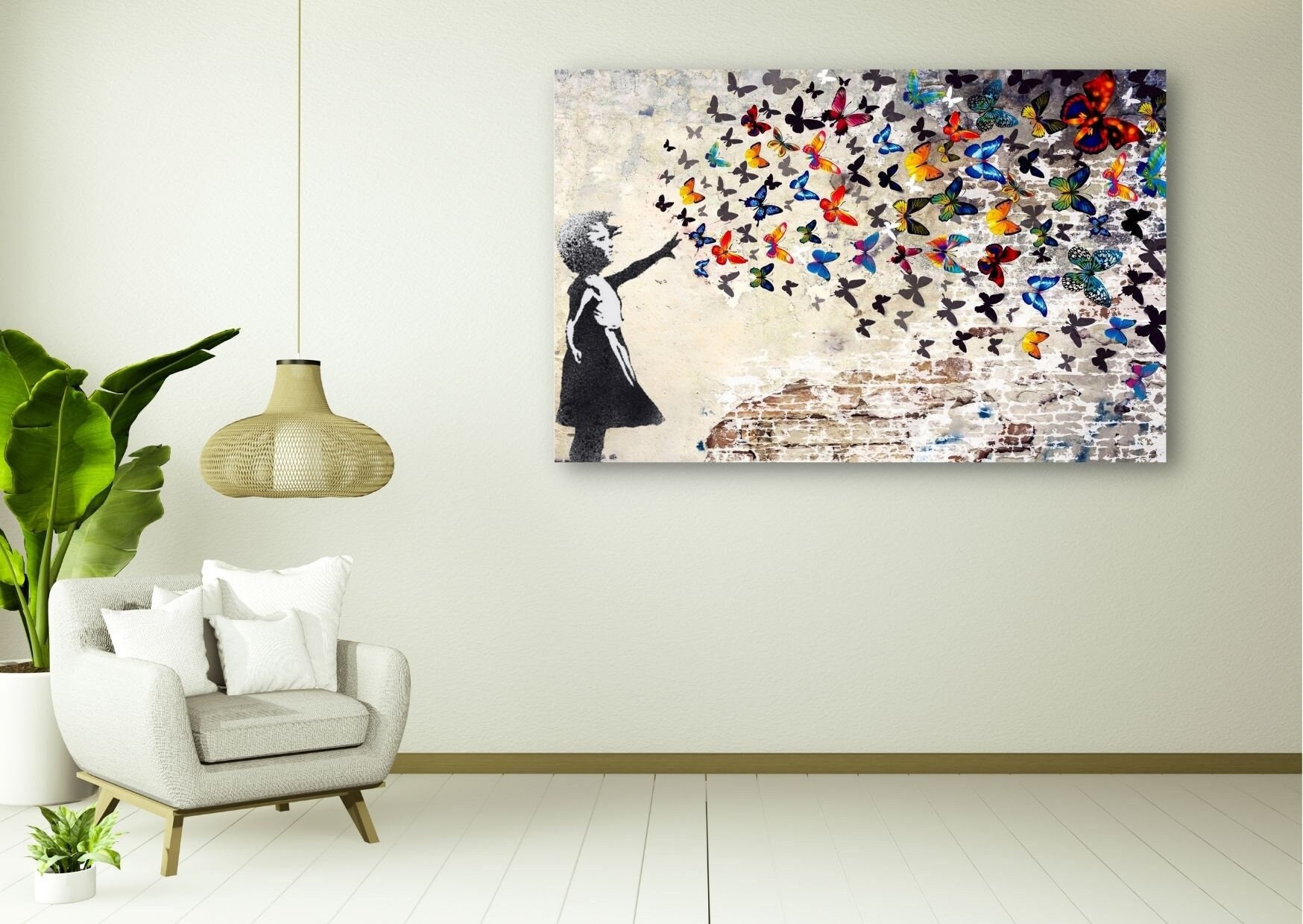 Banksy, Graffiti Wall Art Colorful Butterfly Girl Canvas Wall Art ...