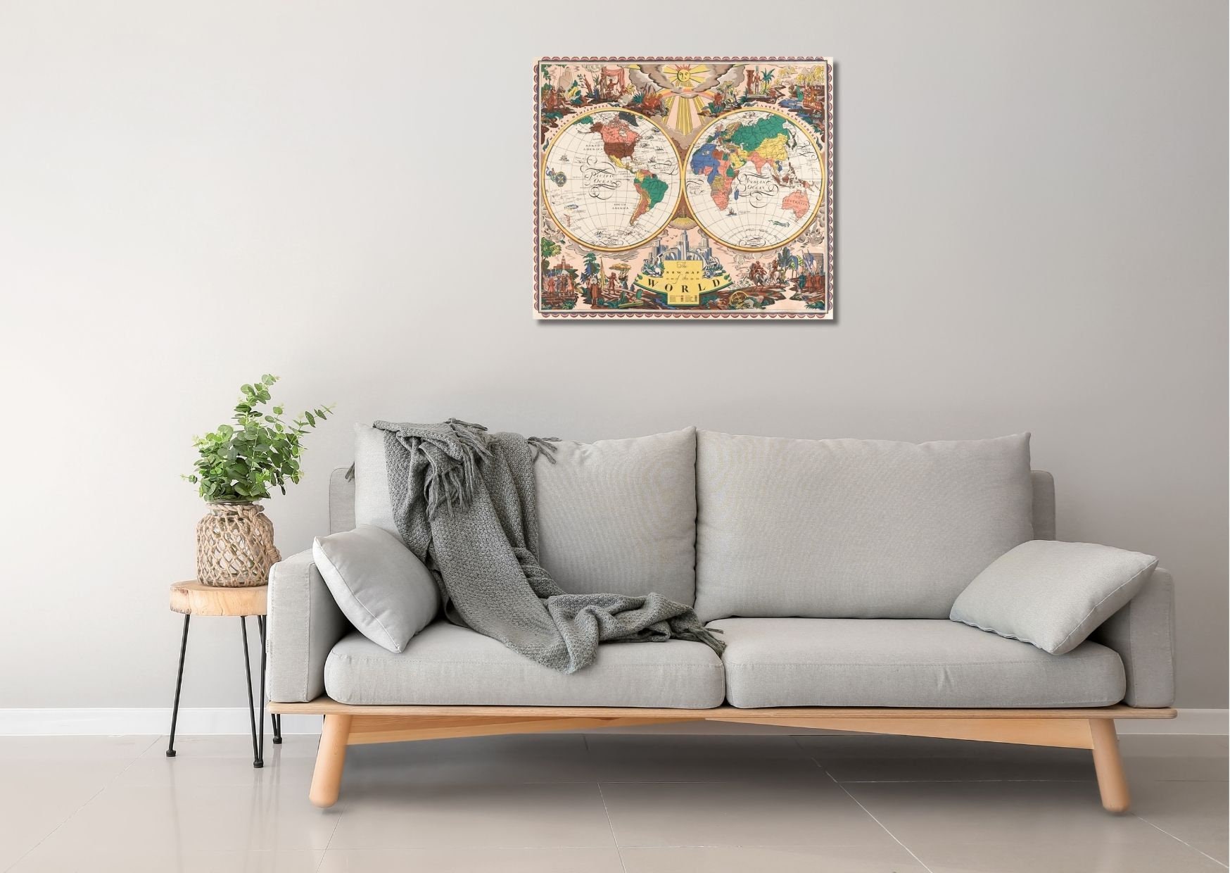 Historic Map, New Map of the World, 1928, World Map Wall Art Canvas ...