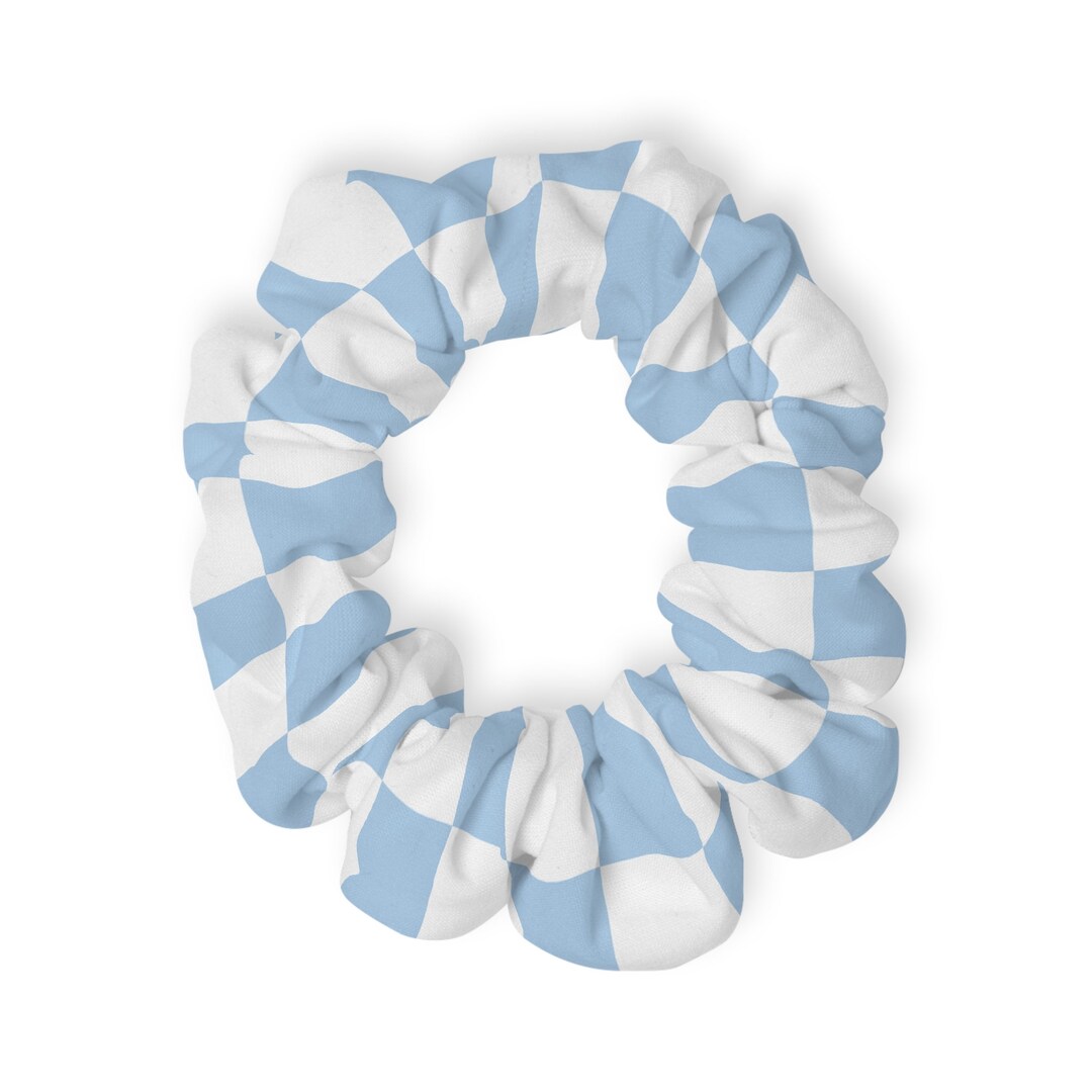 Checkered Hair Scrunchie Blue, Big Grid Hair Tie, Hair Elastic, Cute ...