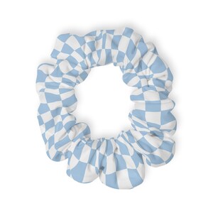 Checkered Hair Scrunchie Blue, Baby Blue Hair Tie, Hair Elastic, Cute ...