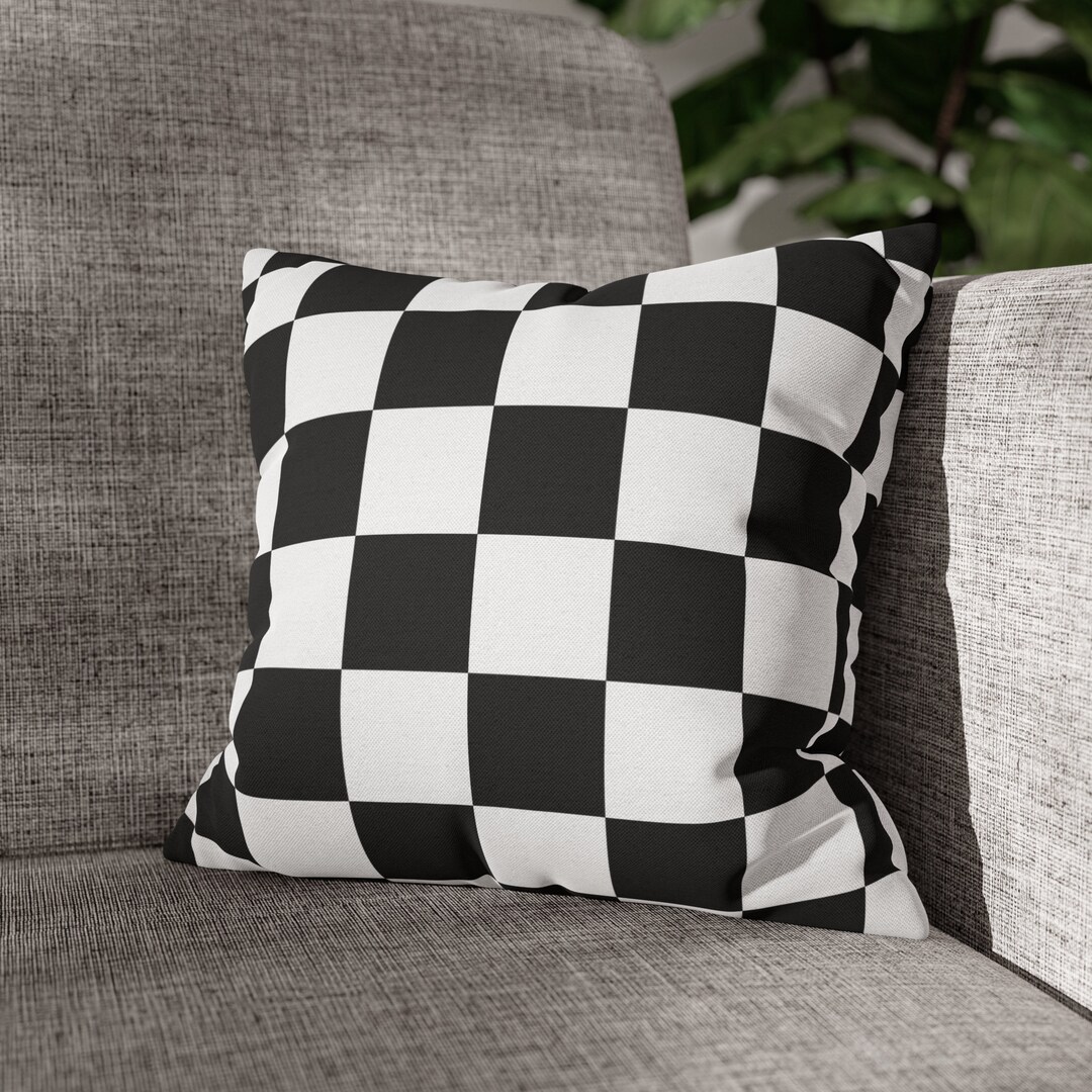 Checkerd Pattern Pillow Cover, Black and White Square Pillow Case, Home ...