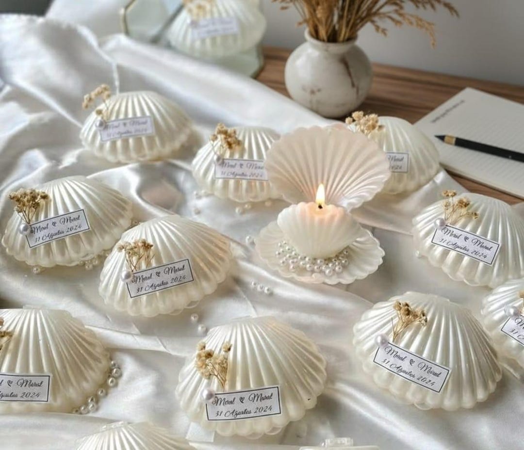 Personalized Sea Shell Handmade Candle Favors, Oyster Candle Box ...