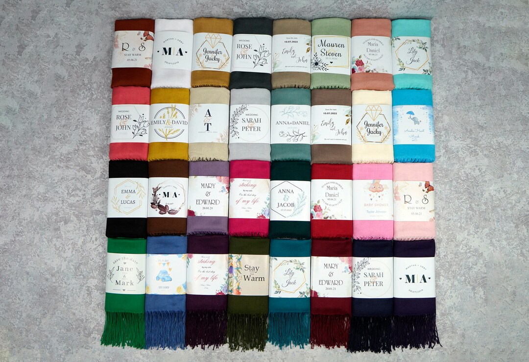 130 Pcs Colorful Pashmina Shawl, Personalized Shawl, Baby Shower, Baby ...