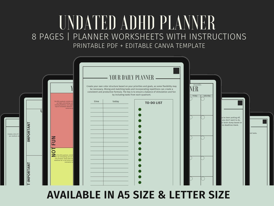 Planner ADHD Adult Printable PDF Planner Daily Planner Weekly - Etsy