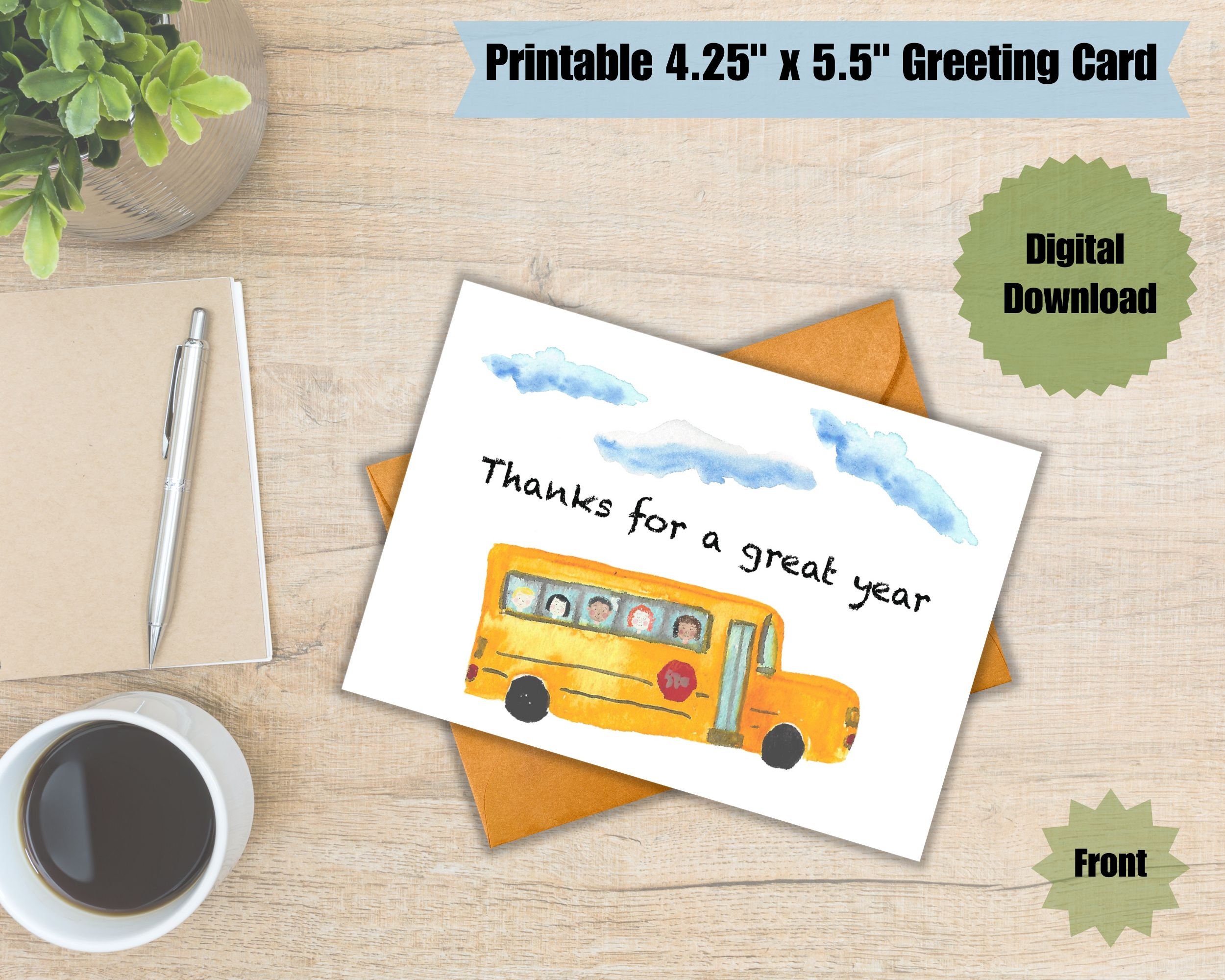 Bus Driver Appreciation Card - 4.25" X 5.5" Greeting Card Size, Thank ...