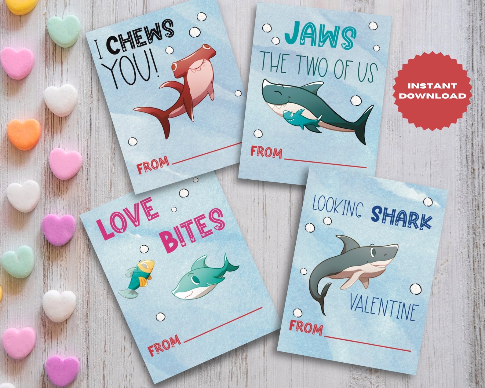 Preschool/kindergarten Watercolor Shark Themed Valentines Day Card ...