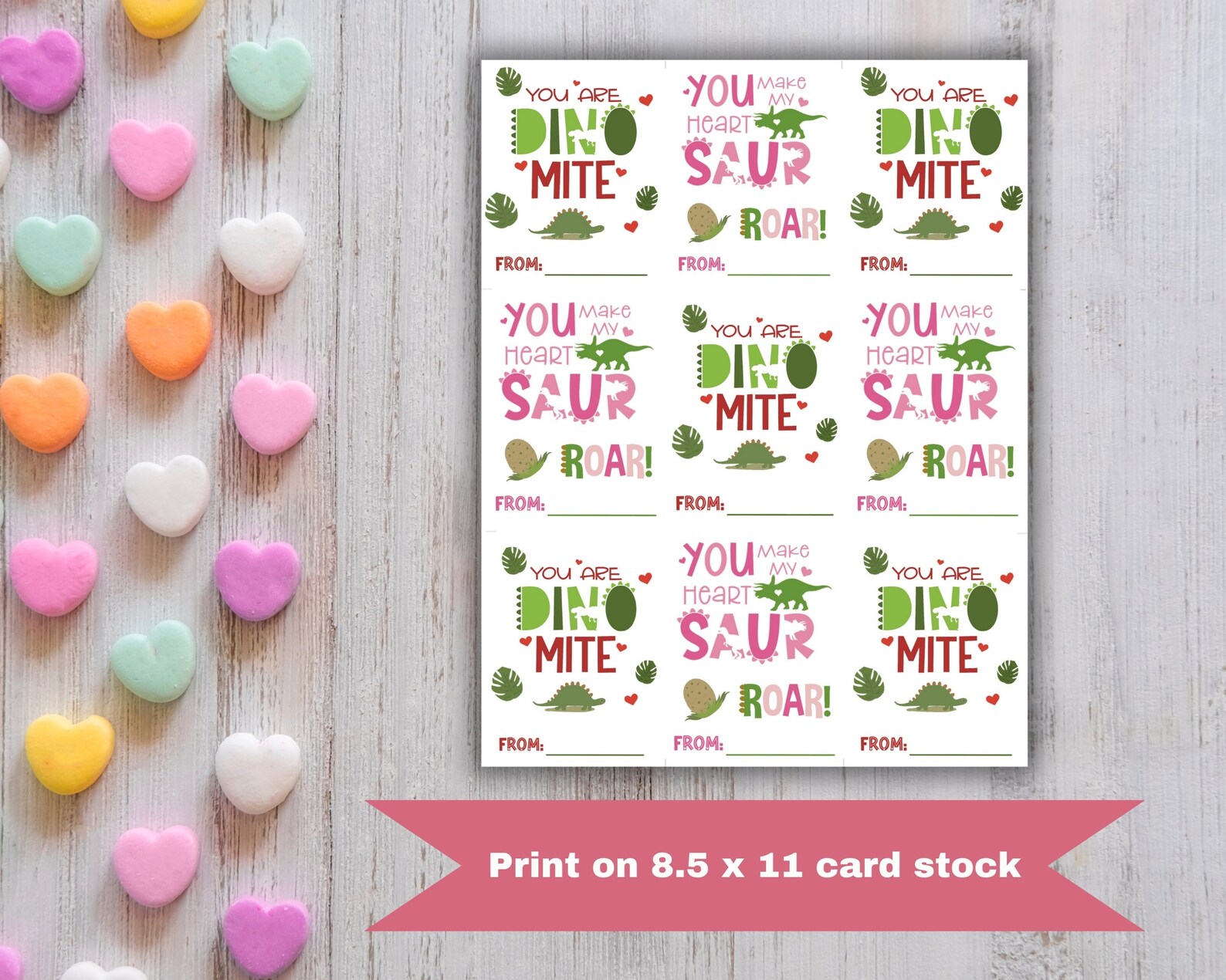 Preschool/kindergarten Valentines Day Card | Printable Dinosaur ...