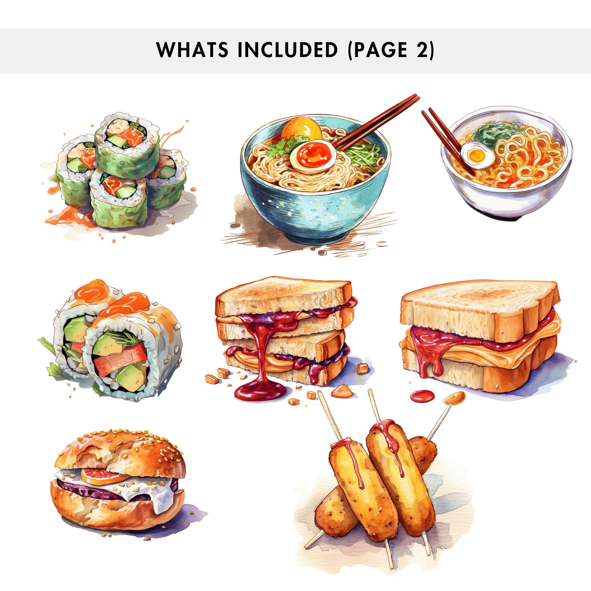 Watercolor Food Clip Art PNG Set, 20 Food Clipart, Commercial Use Clip ...