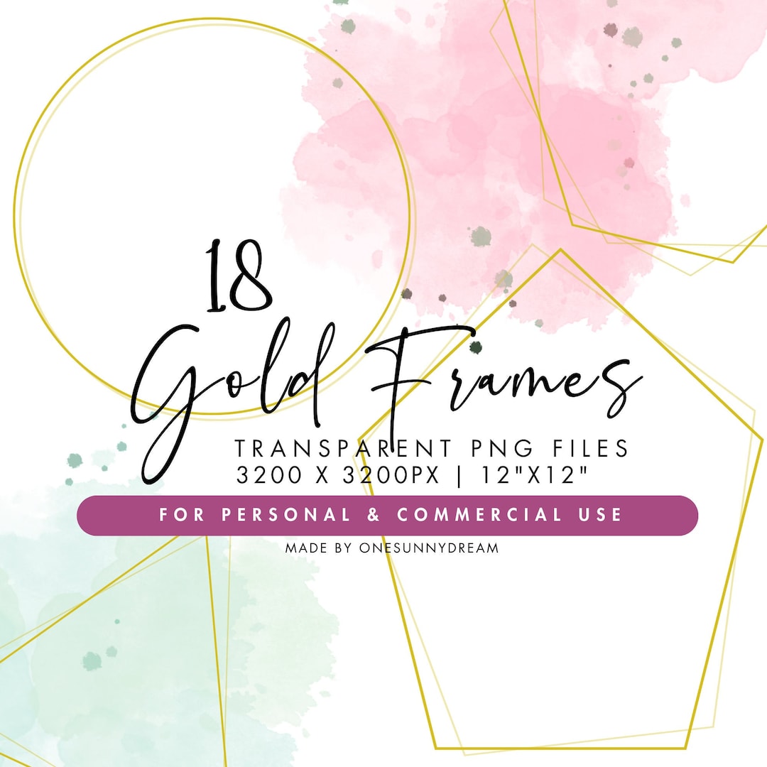 Gold Frame Clipart Bundle, 18 Geometric Frames, Wedding Invitations ...