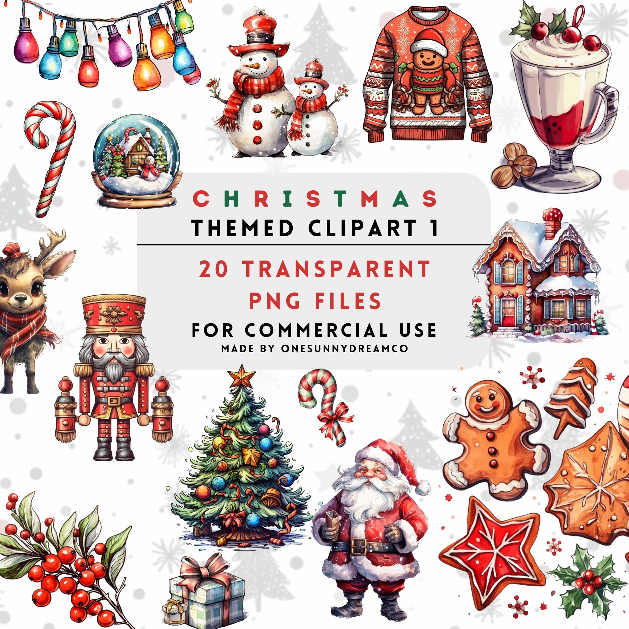 Christmas Clipart PNG Set, 20 Holiday Clipart, Commercial Use Clip Art ...