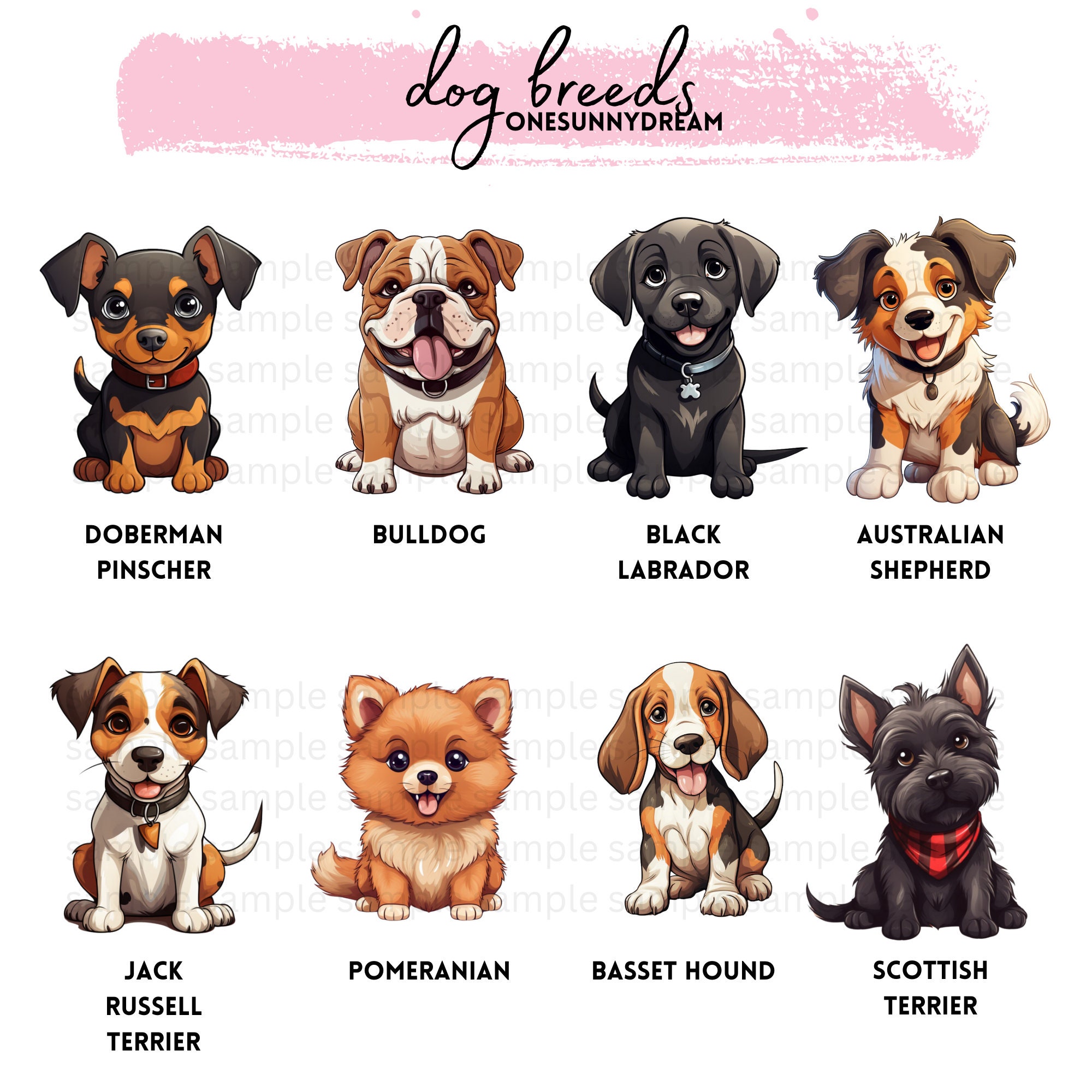 Cartoon Dog Clipart PNG Set, 21 Dog Clip Art, Animal Clipart, Cute Dogs ...