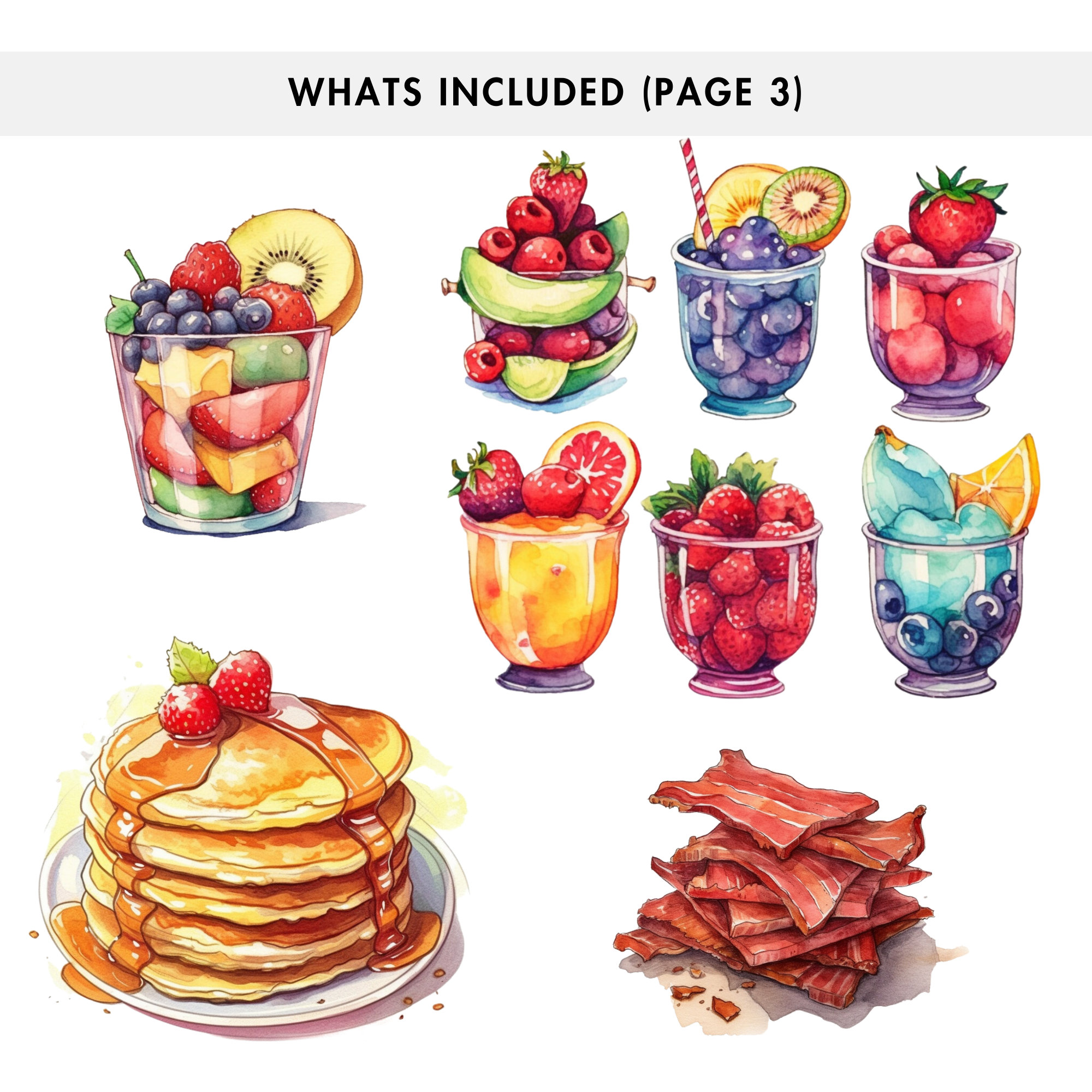 Watercolor Food Clip Art PNG Set, 20 Food Clipart, Commercial Use Clip ...