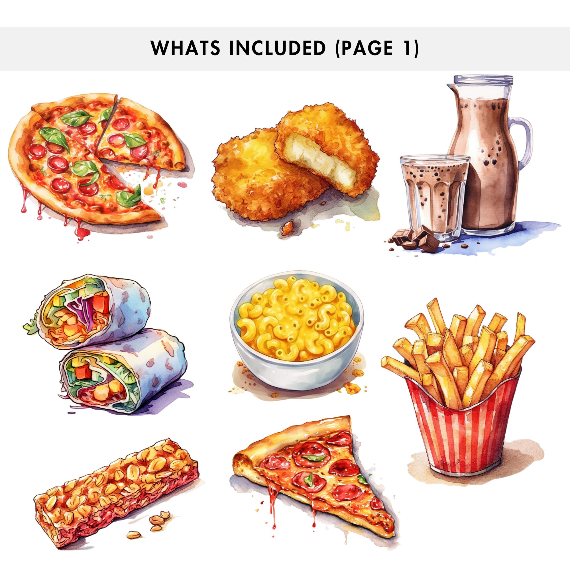 Watercolor Food Clip Art PNG Set, 20 Food Clipart, Commercial Use Clip ...