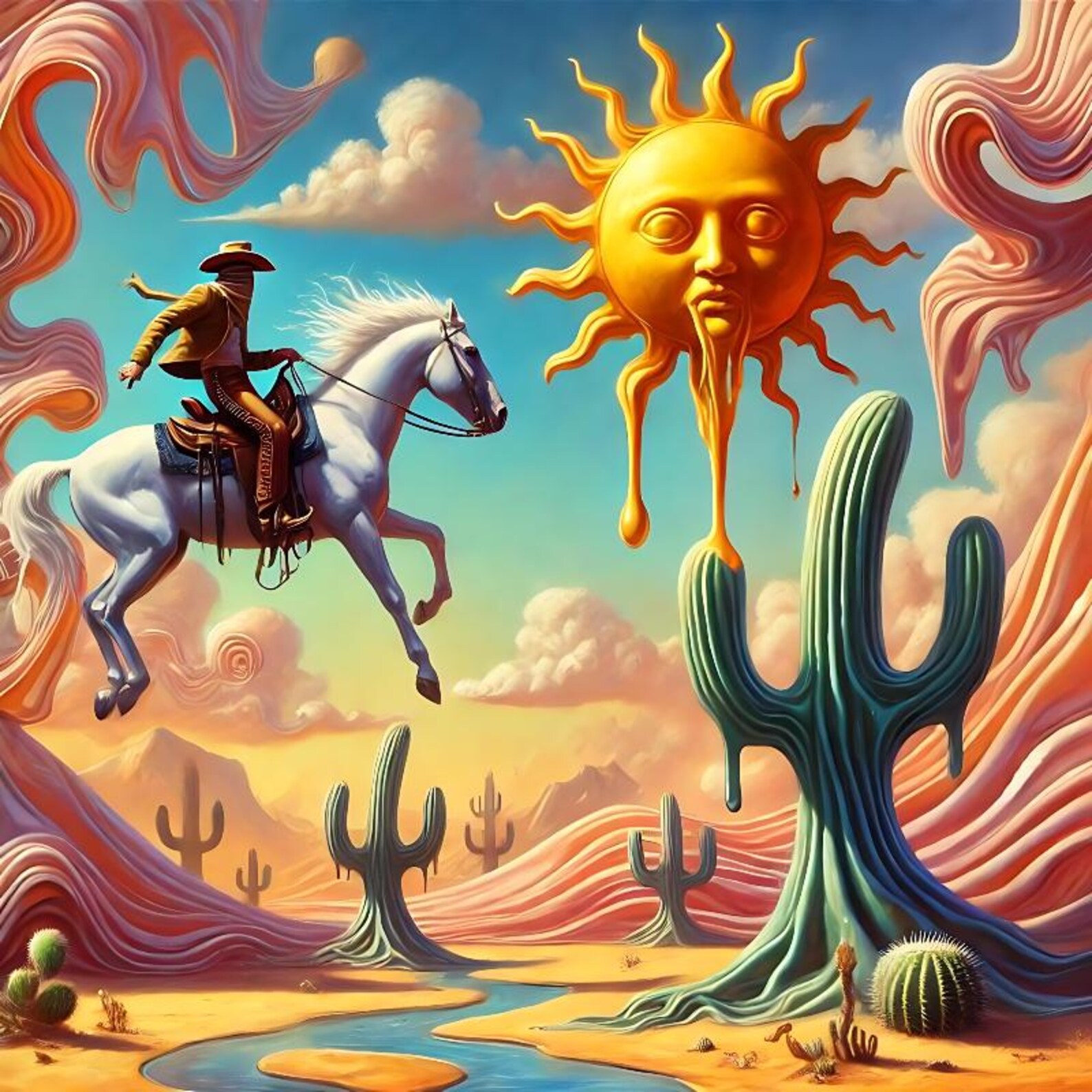 Cowboy Surrealism Wall Art – Western Dream Desert Print | Melting Sun ...