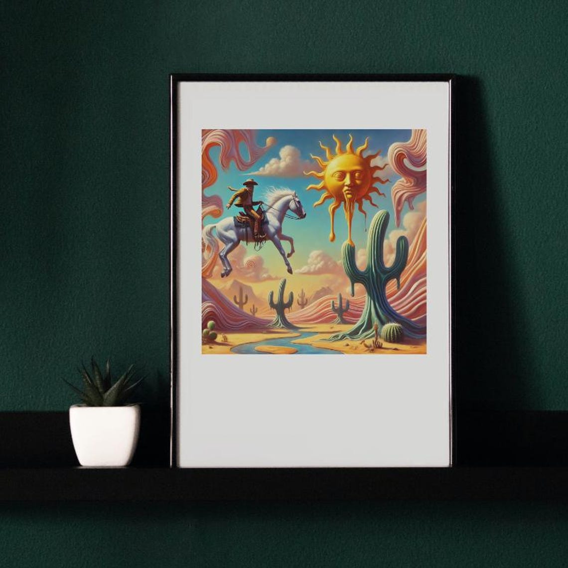 Cowboy Surrealism Wall Art – Western Dream Desert Print | Melting Sun ...