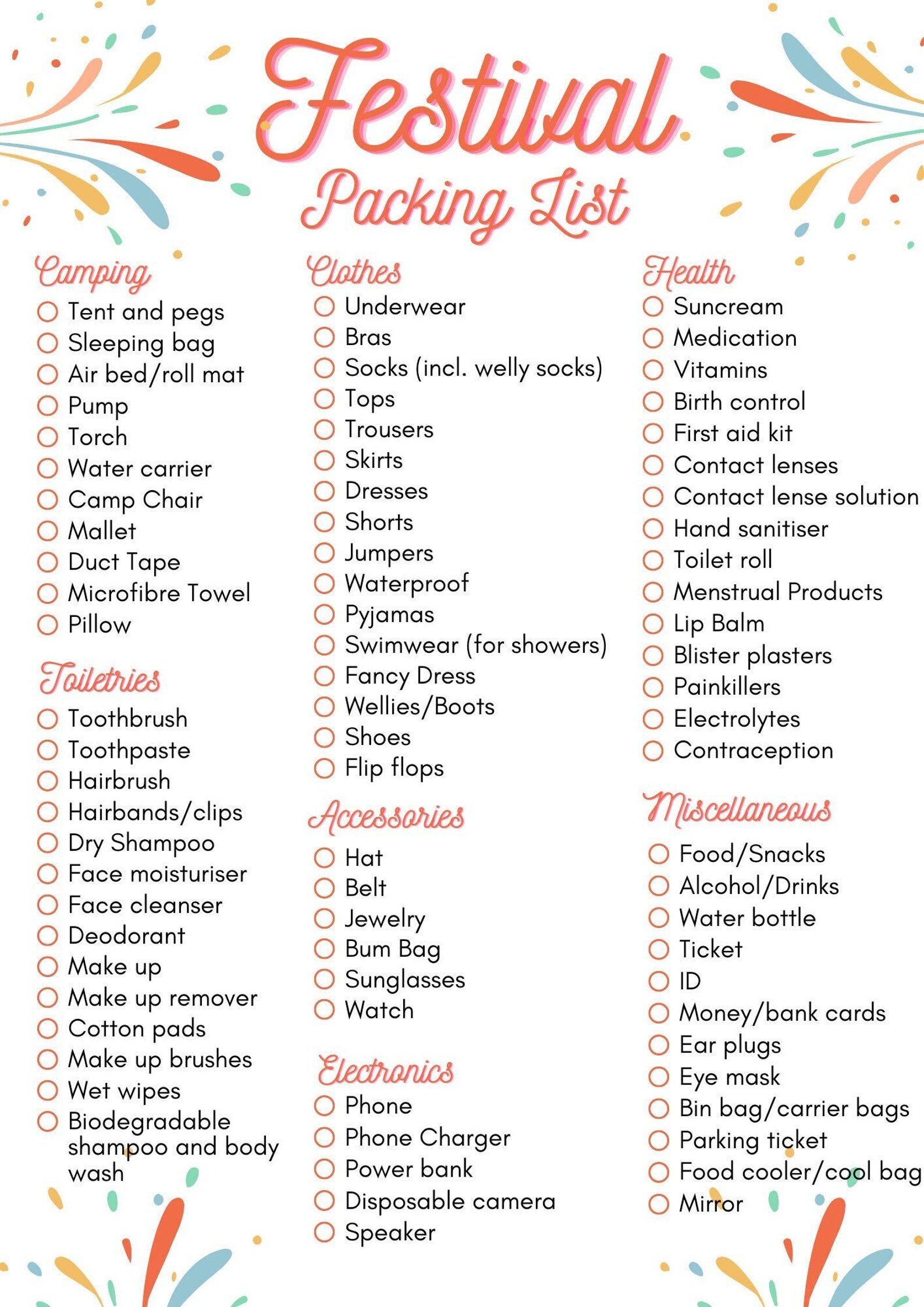 Ultimate Festival Packing List - Etsy
