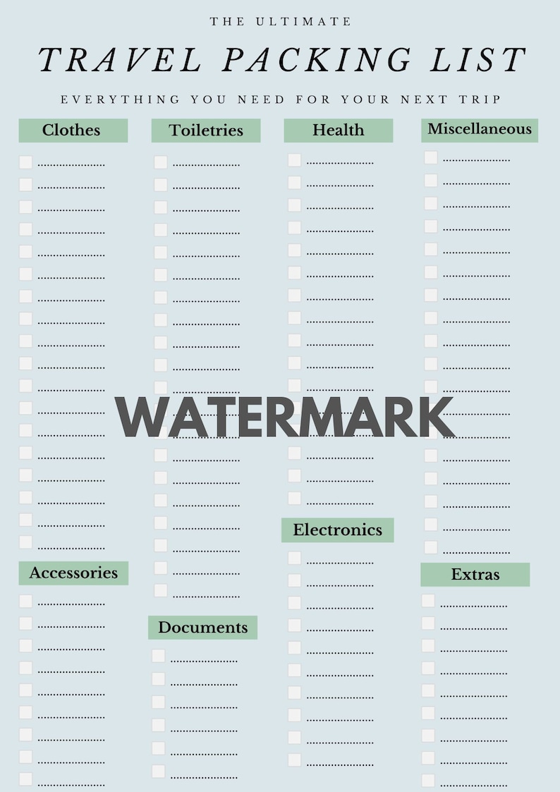 Ultimate Travel Packing List - Printable - Etsy