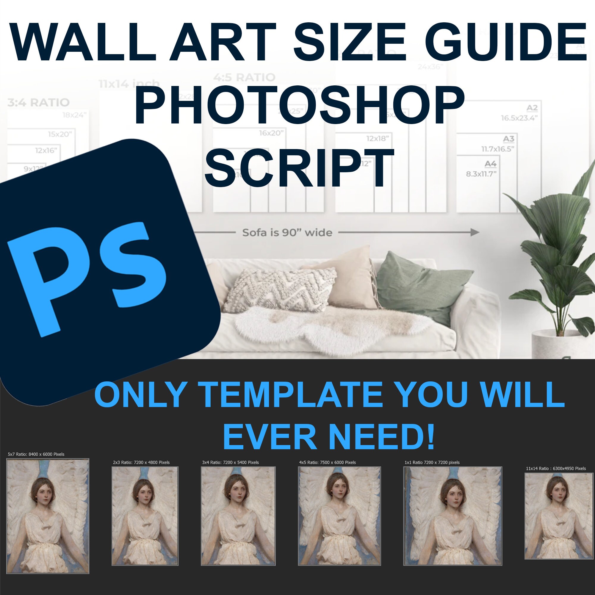 Wall Art Size Guide Photoshop Script Template to Automatically Resize Artwork for Portrait ...