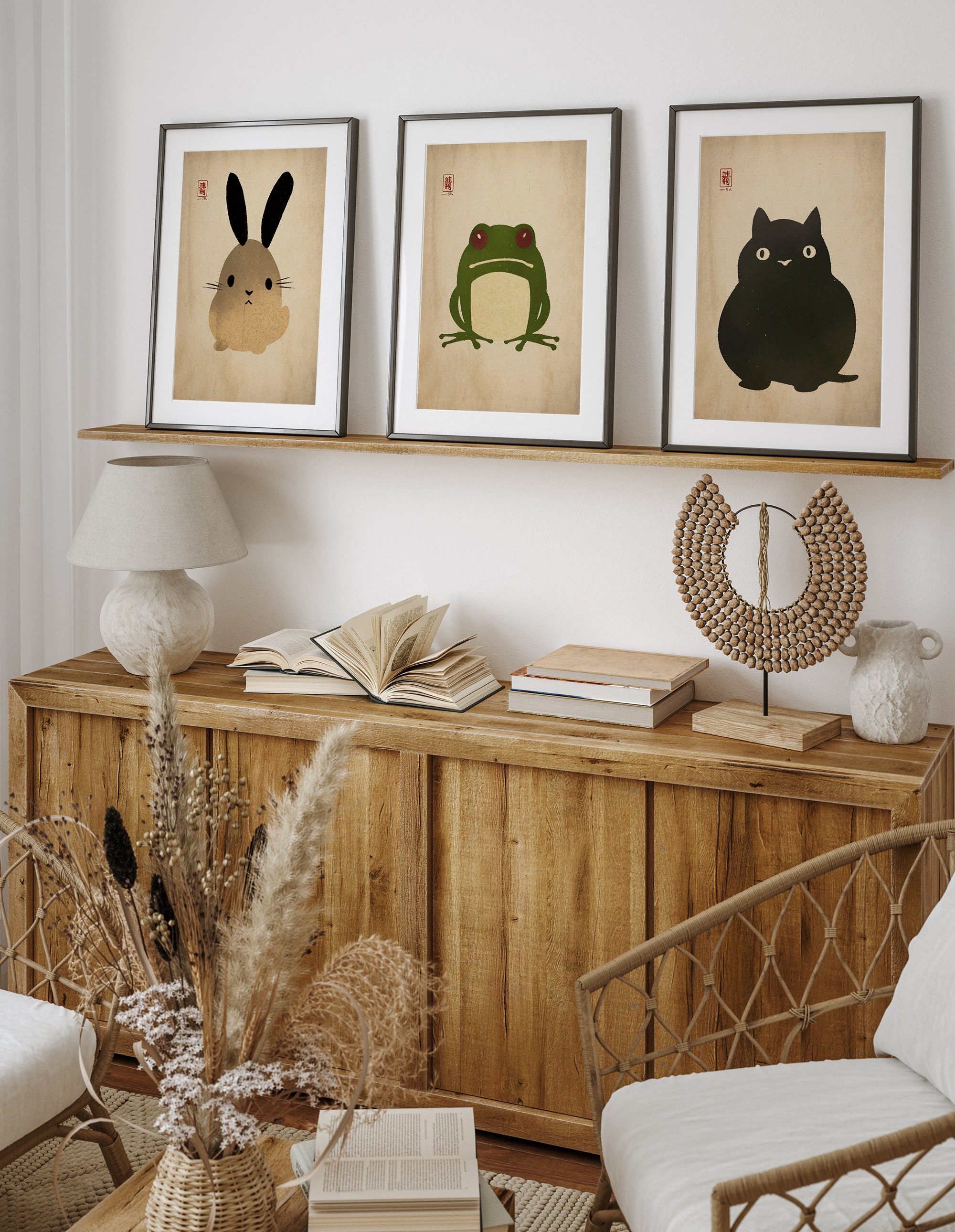 Poster Download Japanese Set of 3 Frog, Cat and Bunny Japanese Prints ...