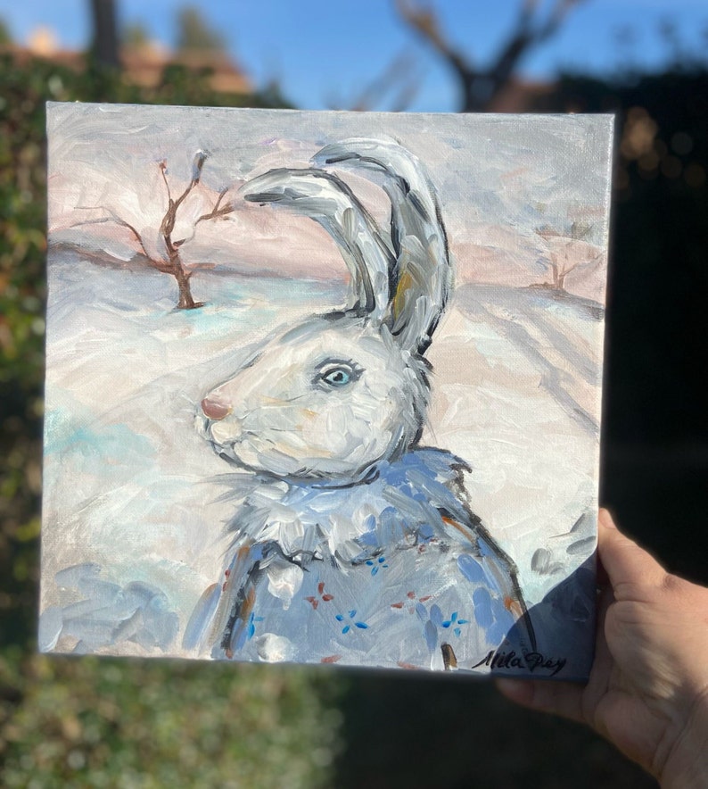 Custom Painting Painting With a Rabbit Handmade Acrylic Pictures Small ...