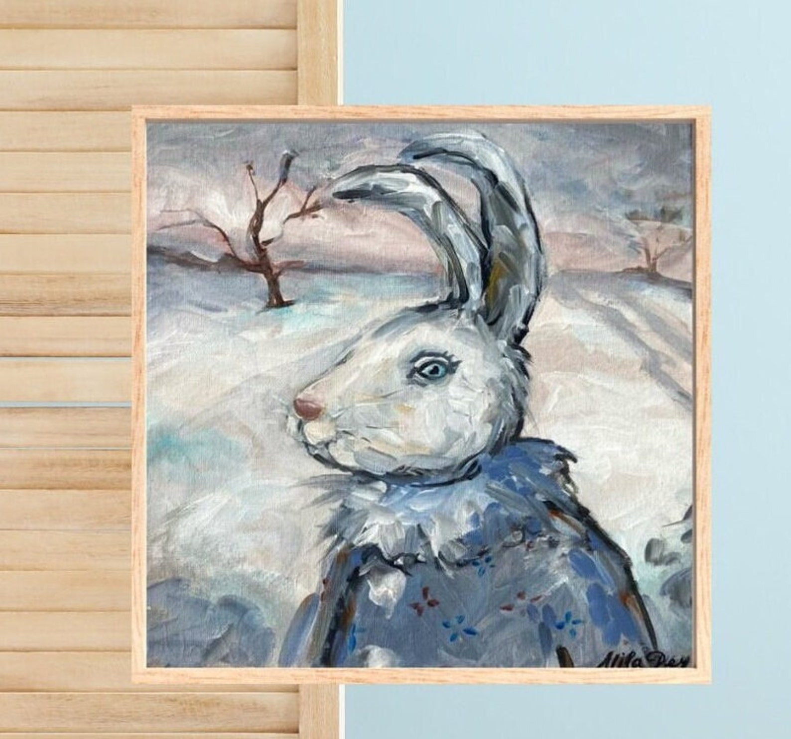 Custom Painting Painting With a Rabbit Handmade Acrylic Pictures Small ...