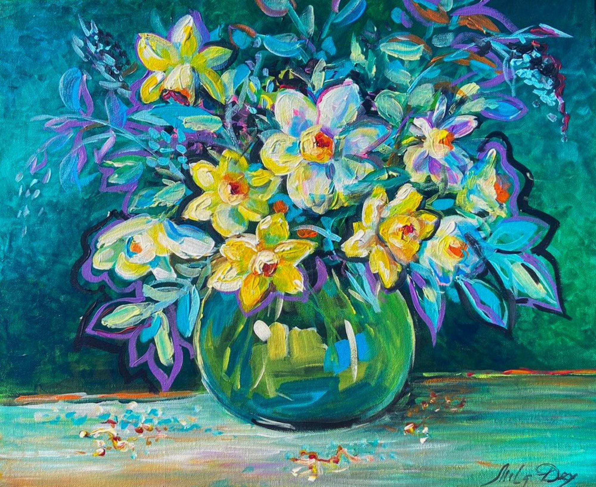 Handmade Flowers Painting Still Life With Daffodils Original Painting ...