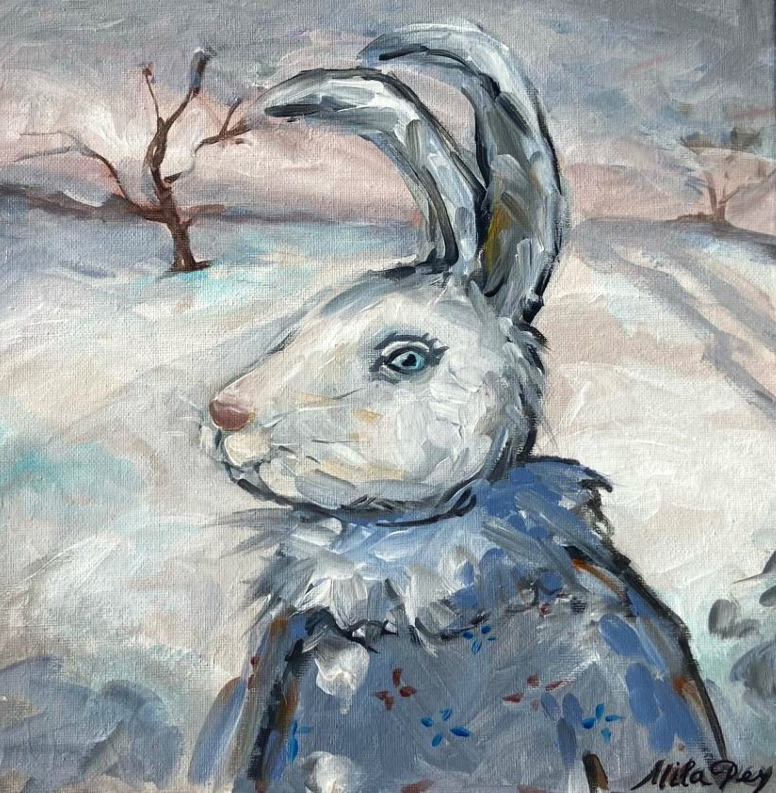 Custom Painting Painting With a Rabbit Handmade Acrylic Pictures Small ...