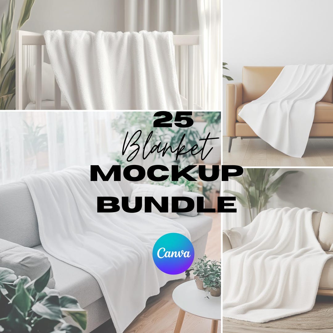 25 Blanket Mockup Bundle Canva Template Transparent Blanket for Drag ...
