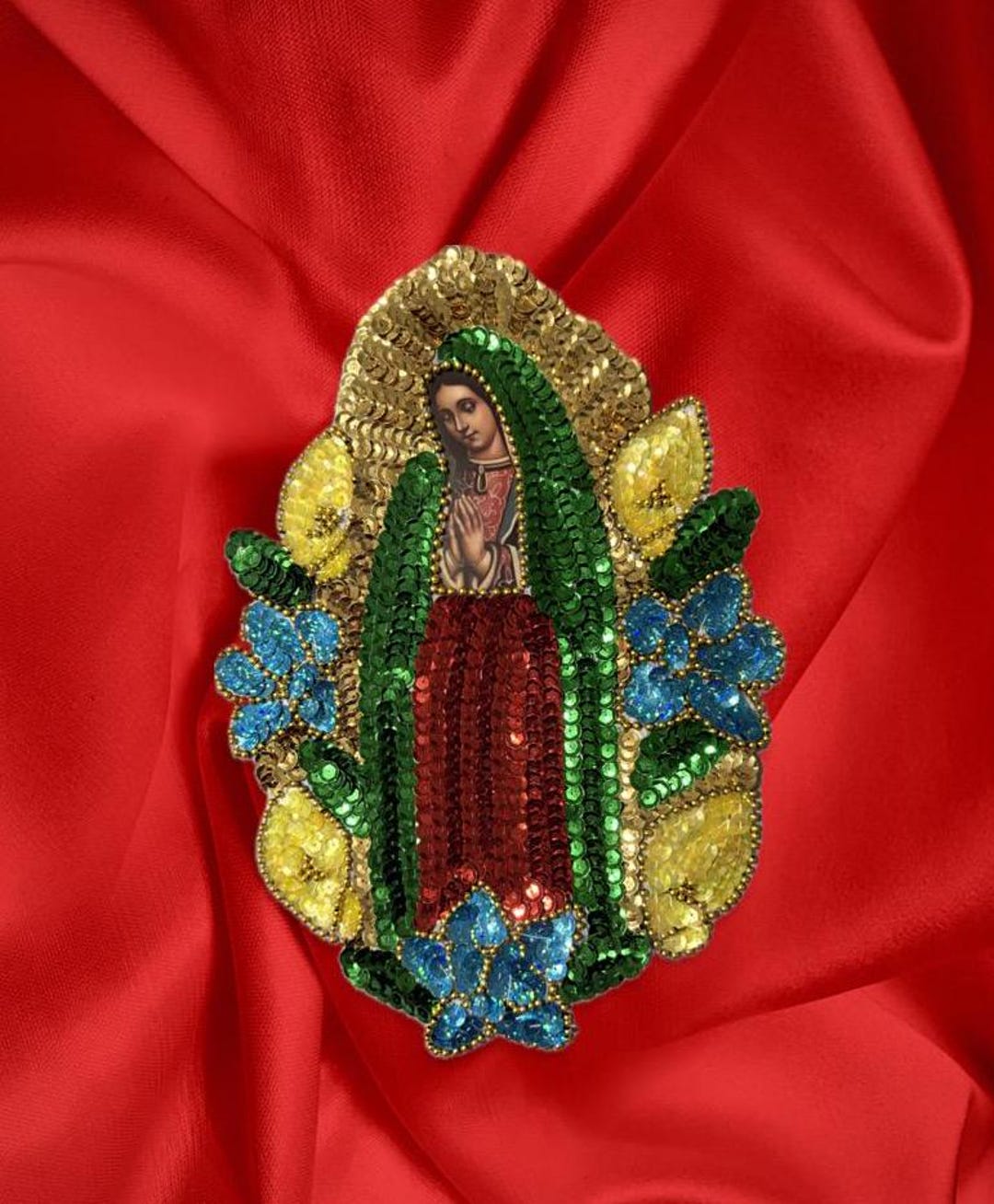 Virgin Mary Floral Sequin Patch, Religious Sequins Patch,, Virgen De Guadalupe, Guadalupana ...