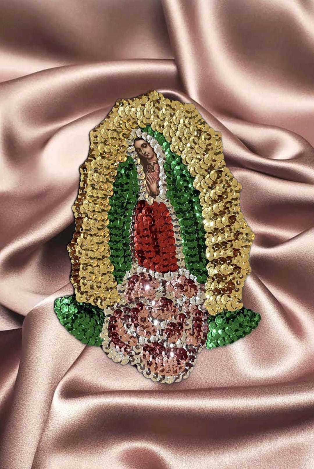 Virgin Mary Sequin Patch: Virgen Maria Guadalupana Applique With Large ...