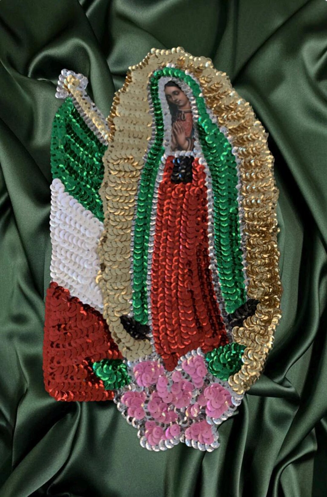 Virgin Mary Flag Sequin Patch, Religious Sequins Patch, Virgen De Guadalupe, Guadalupana ...