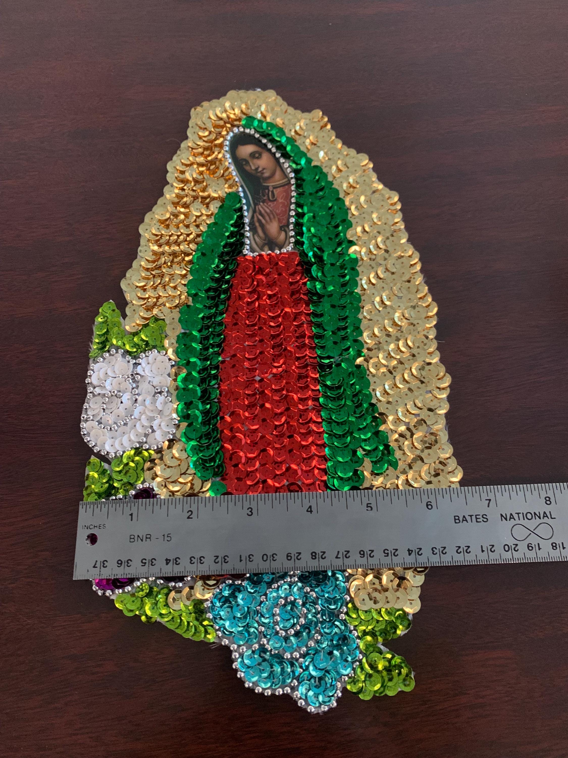 Virgin Mary 3 Rose Sequin Patch, Religious Sequins Patch,, Virgen De Guadalupe, Guadalupana ...