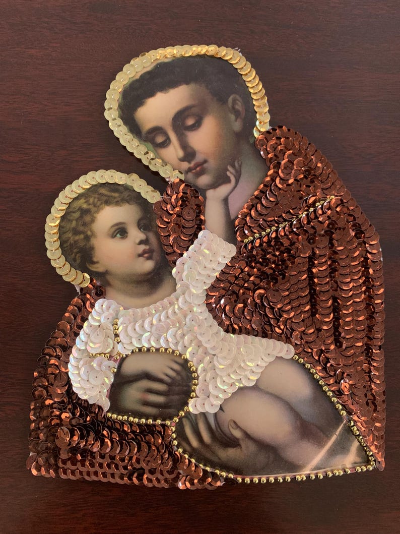 Saint Anthony Sequin Patch, Religious Sequins Patch, Applique, Sew On ...
