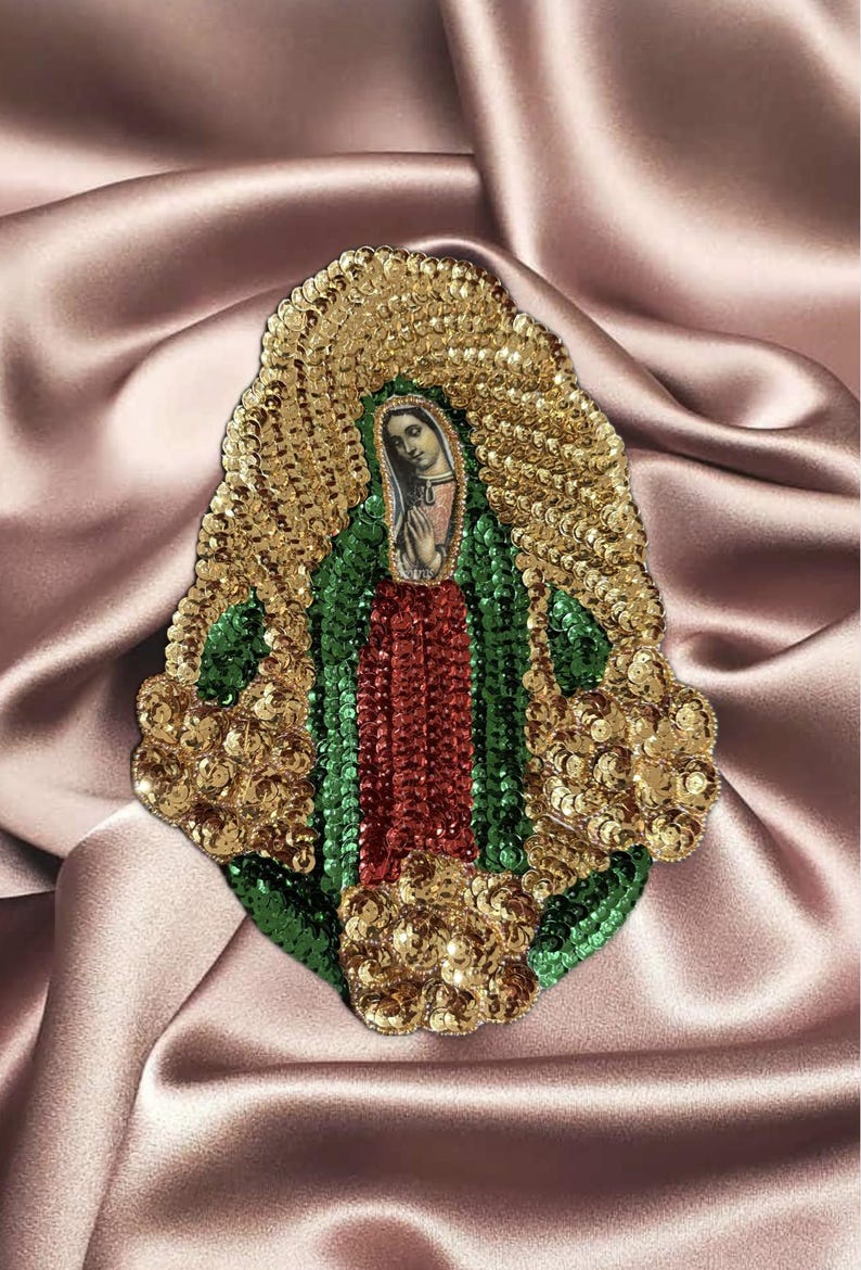 Virgin Mary Floral Sequin Patch, Religious Sequins Patch, Virgen De ...