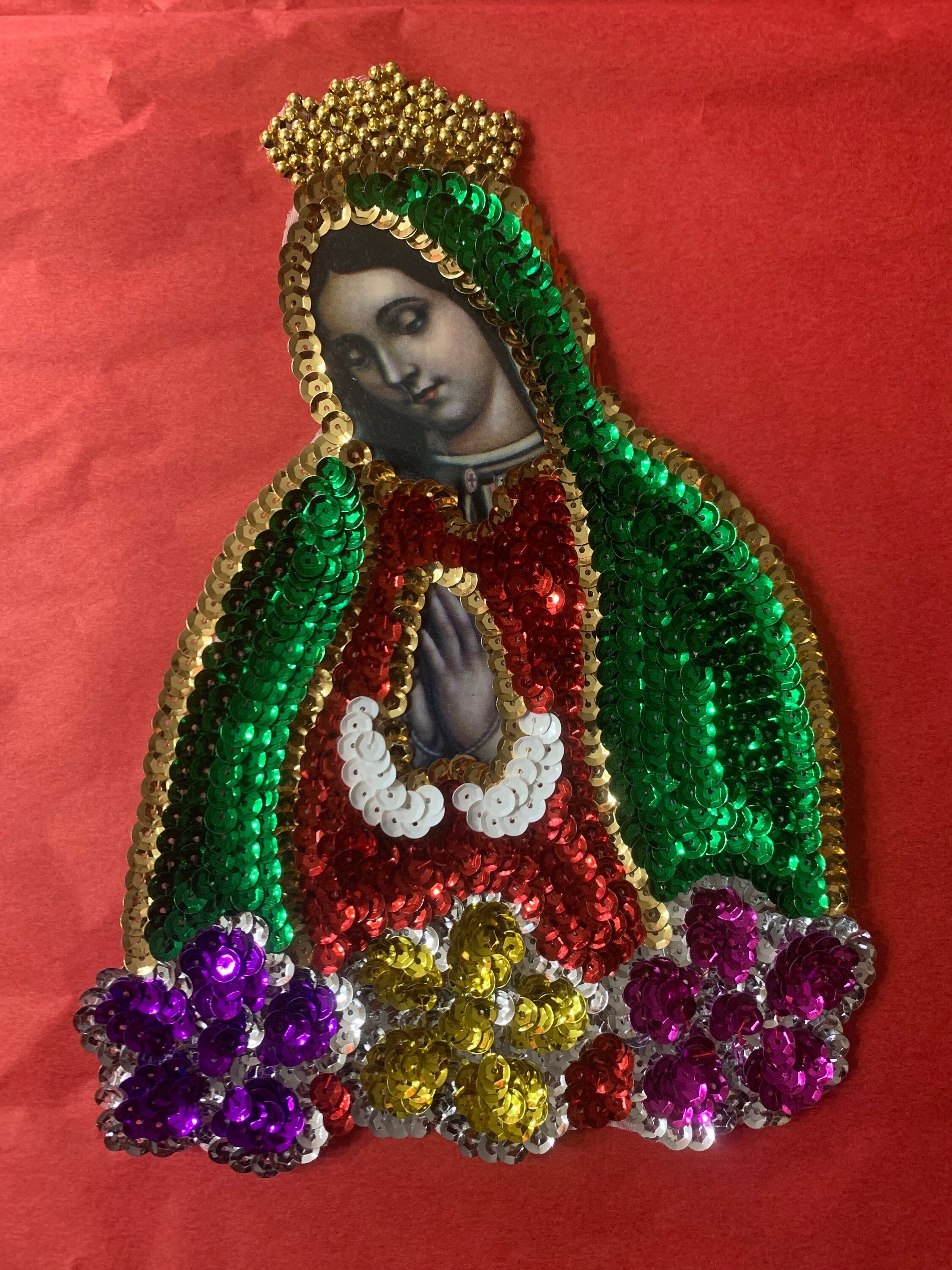 Virgin Mary Floral Sequin Patch Religious Sequins Patch - Etsy