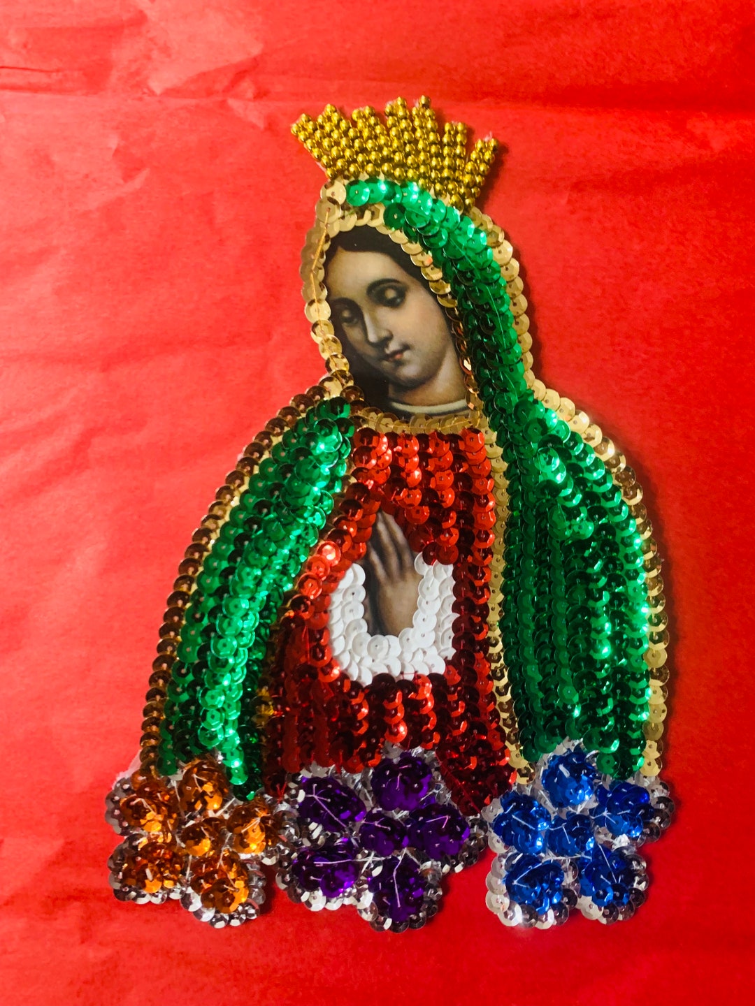 Virgin Mary Floral Sequin Patch Religious Sequins Patch - Etsy