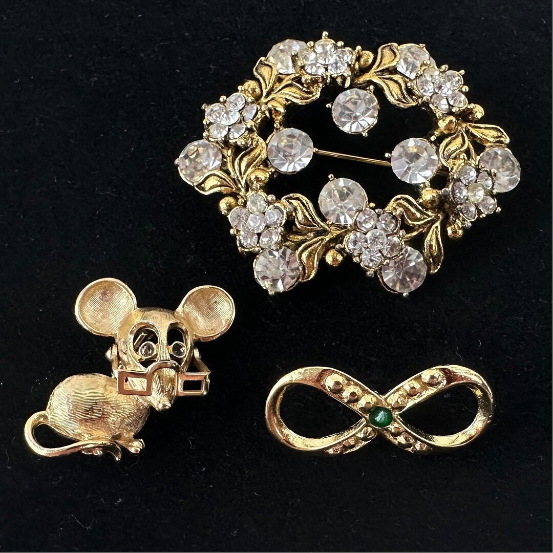 Vintage Brooch Trio Collection, Gold Toned Mouse Lapel Pins for Her ...