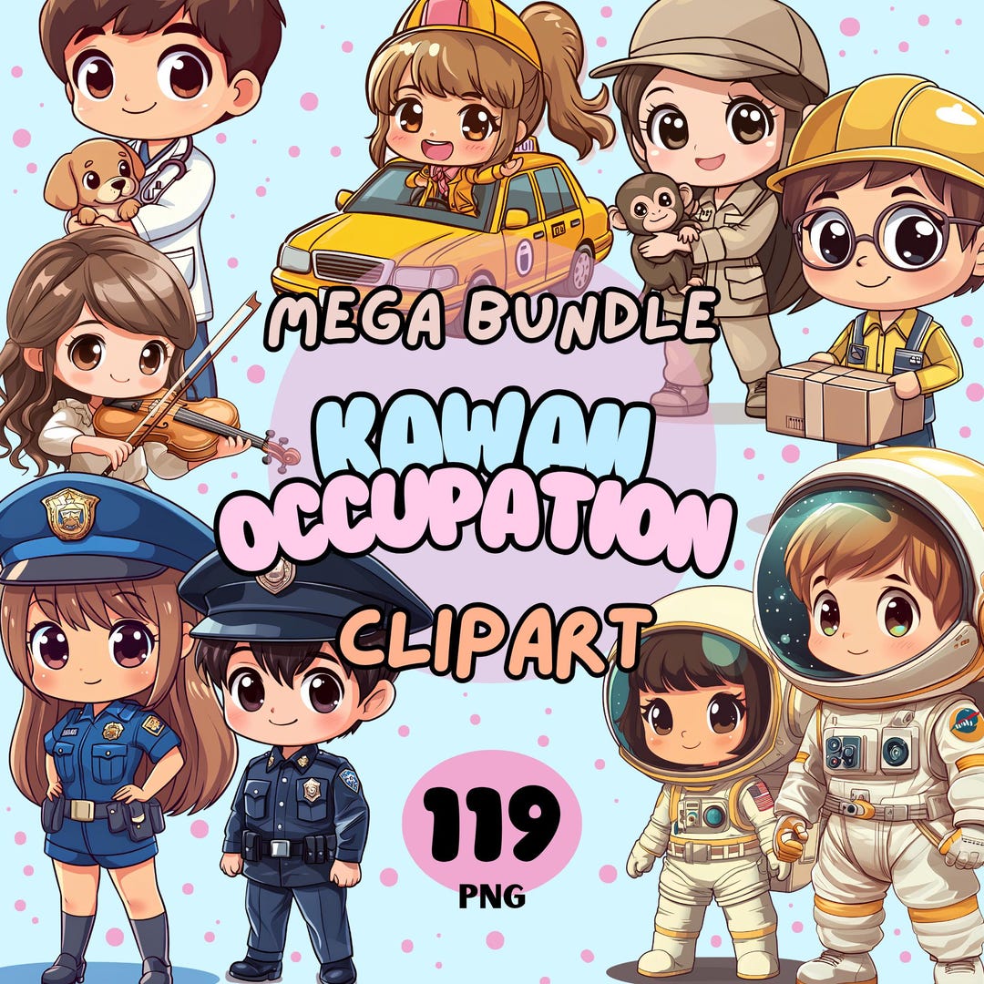 Kawaii Occupations Clipart | Teacher Essentials | Cute Job Icons | 119 ...