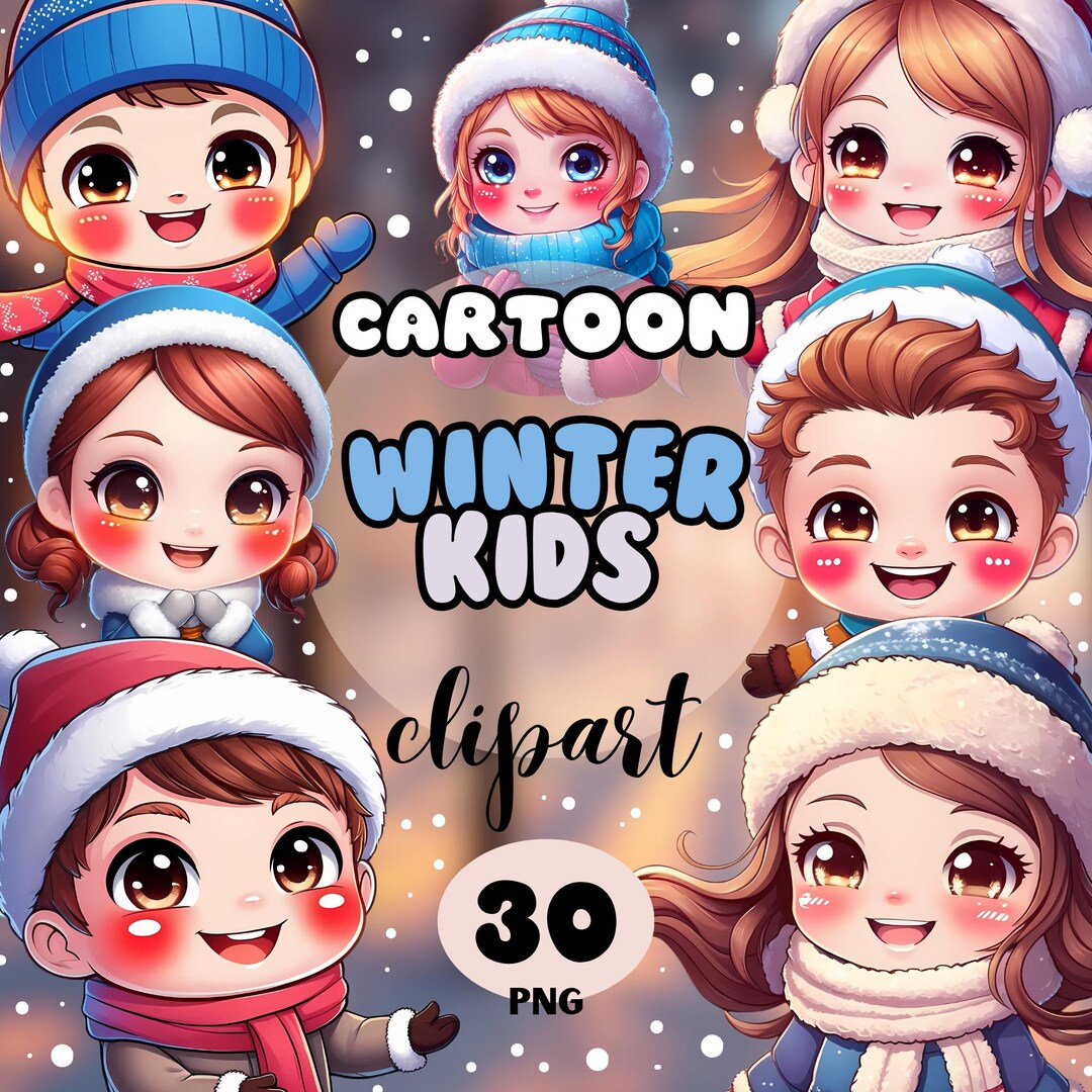 Winter Kids Clipart Bundle | Cute Girls and Boys Characters | 30 PNG ...