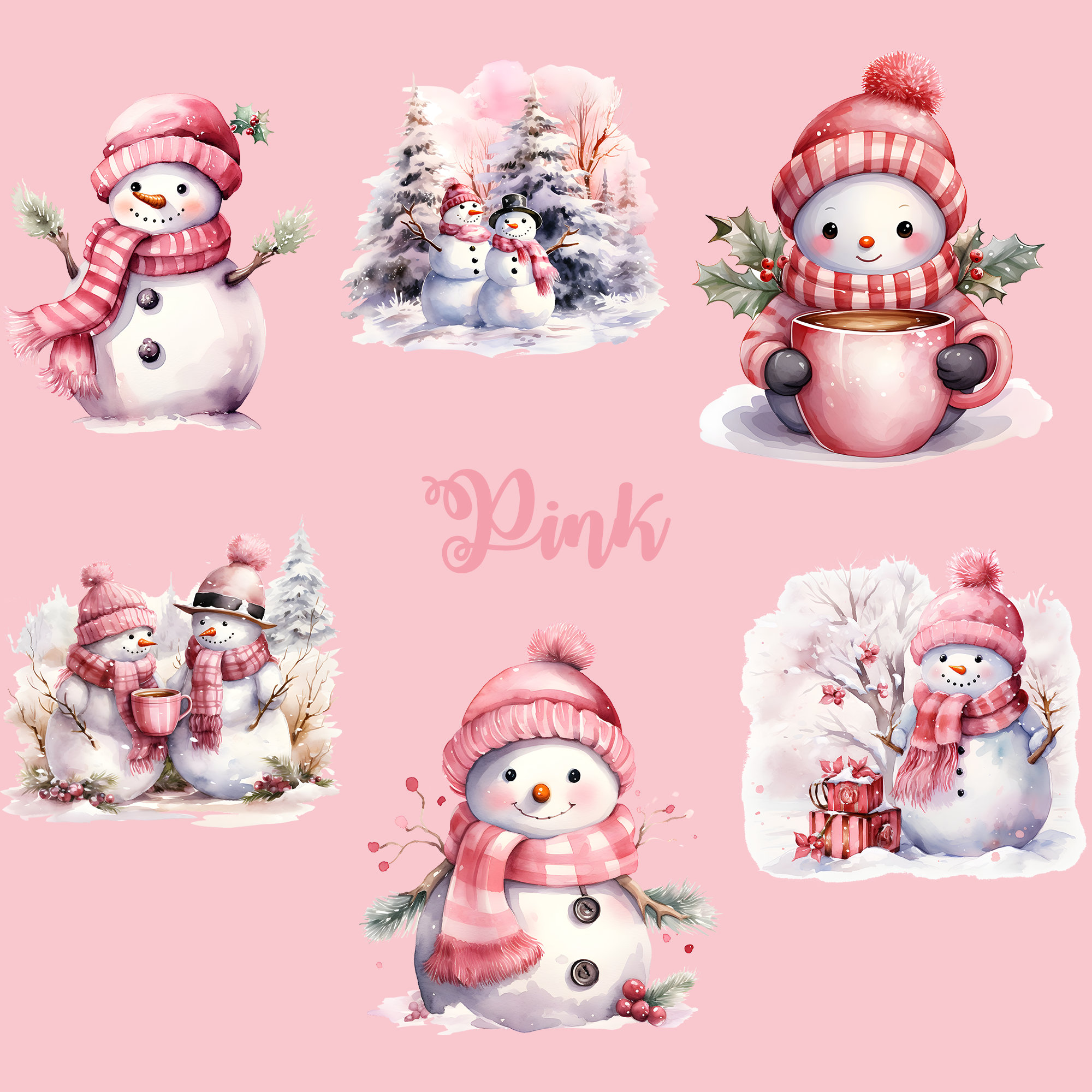 Watercolor Snowmen Clipart Bundle 40 PNG Files Instant Digital Download ...