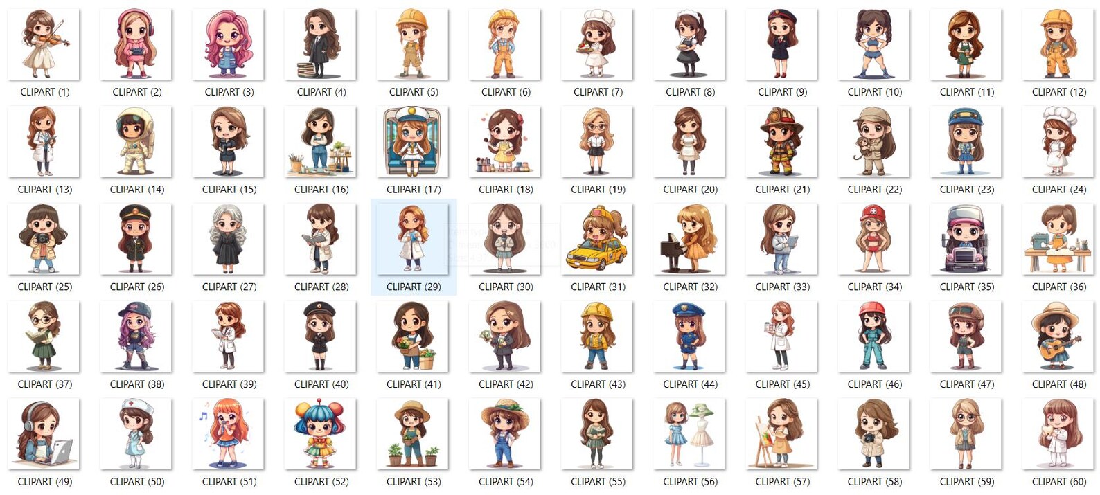Kawaii Girls Occupations Clipart | 60 PNG Files (digital Download) - Etsy