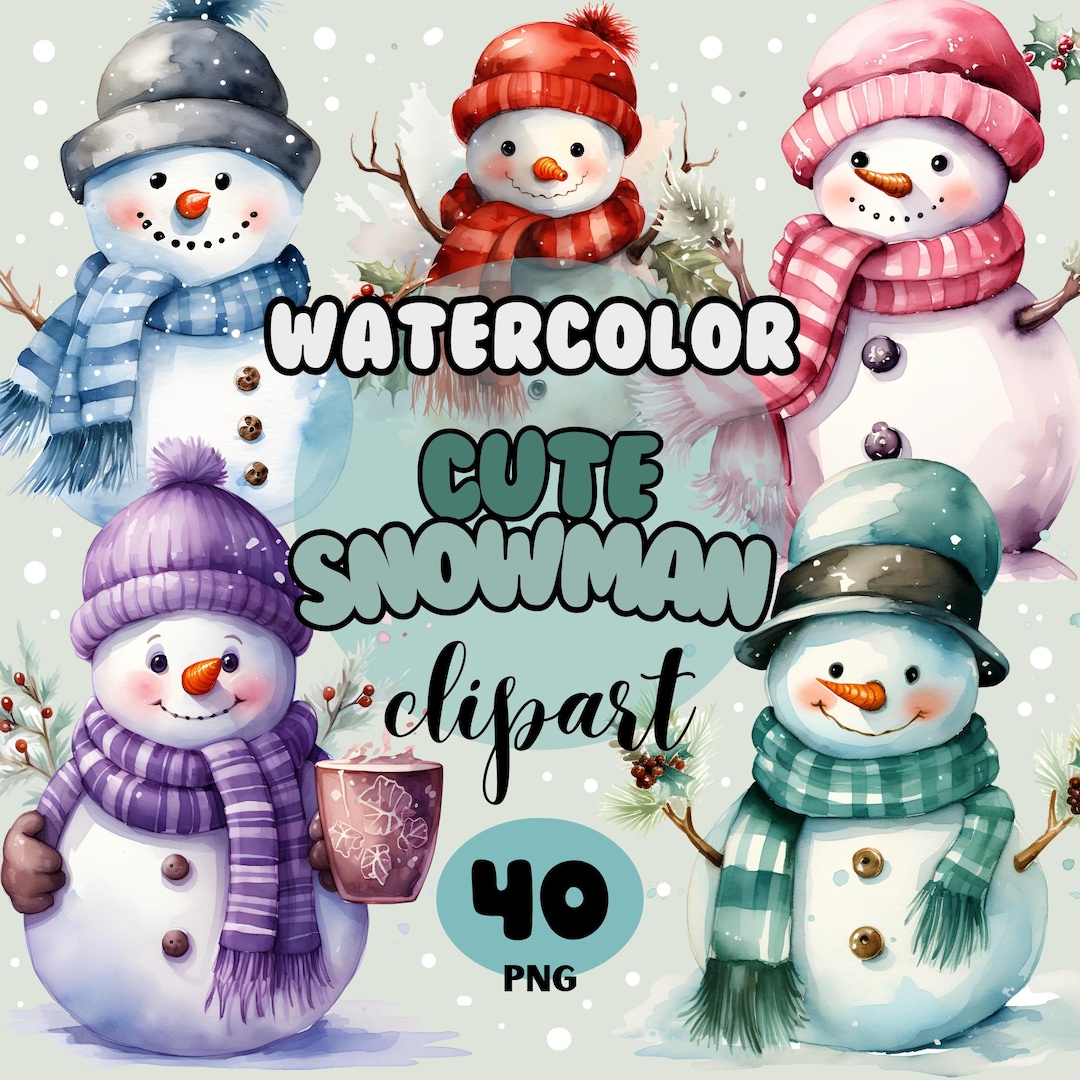 Watercolor Snowmen Clipart Bundle | 40 PNG Files | Instant Digital ...